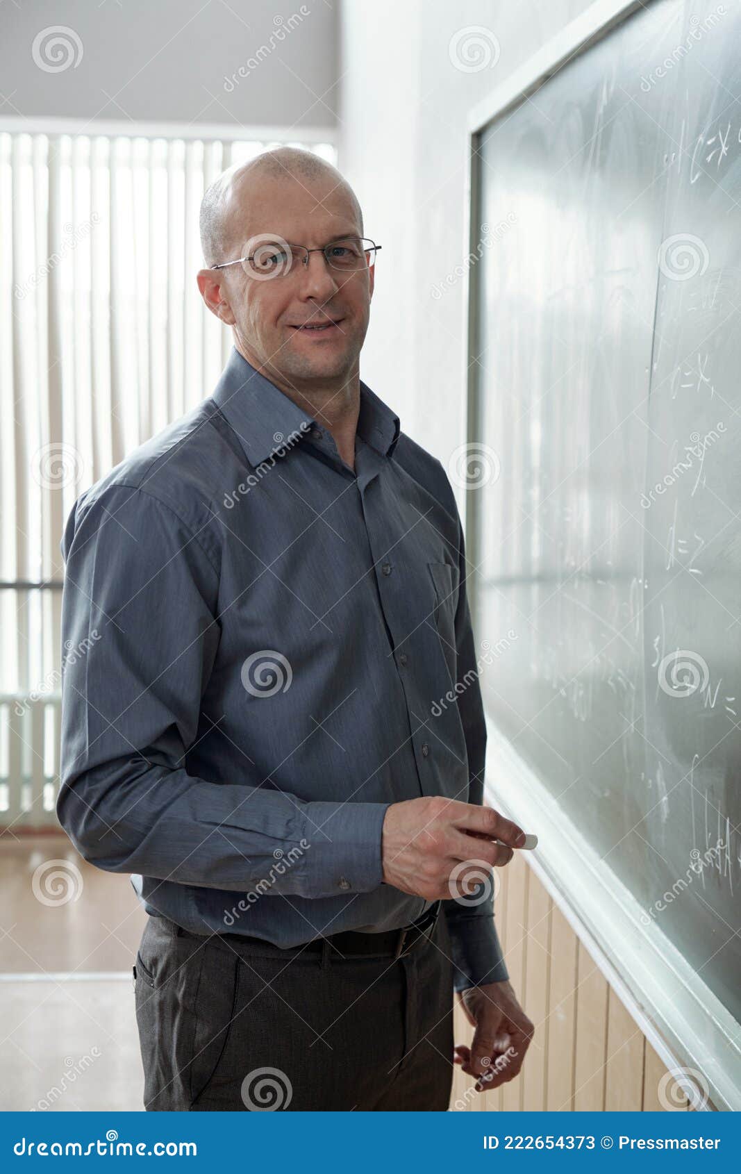 Happy Professor Standing by Blackboard Stock Image - Image of indoor ...