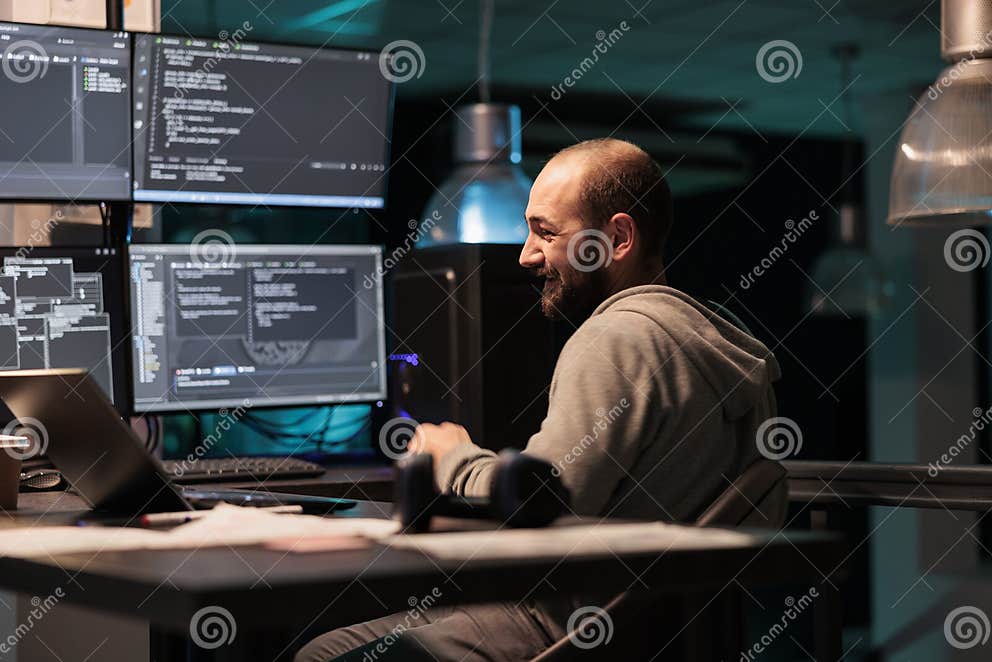 Happy Programmer Celebrating Coding Achievement Stock Photo - Image of cheerful, code: 262298890