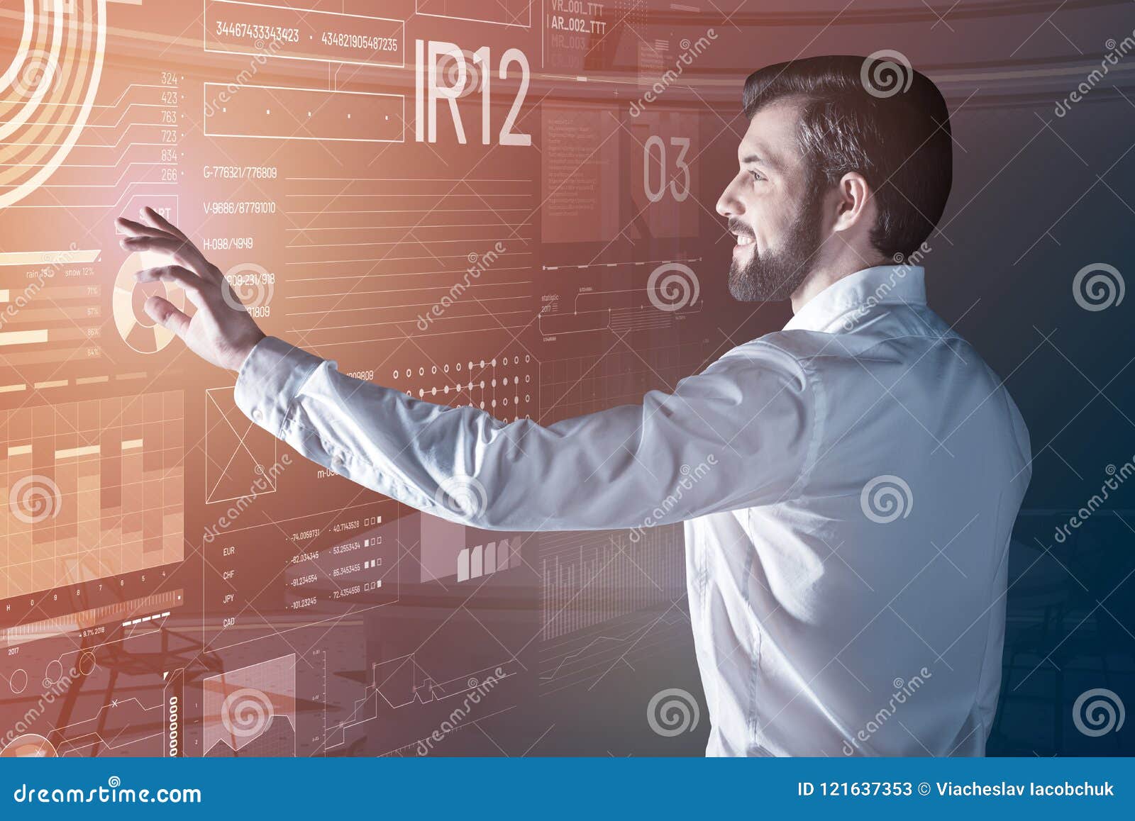 Happy Programmer Touching the Screen while Working and Smiling Stock ... Happy Programmer Touching the Screen while Working and Smiling Stock ...