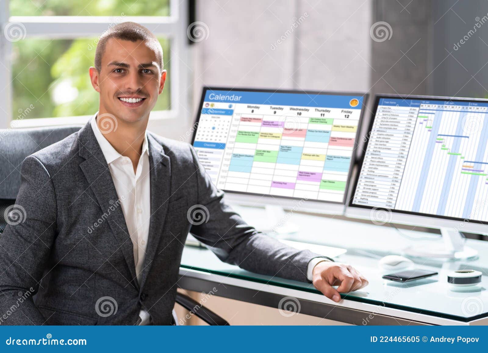 Happy Project Manager in Office Using Cloud Software Stock Image ...