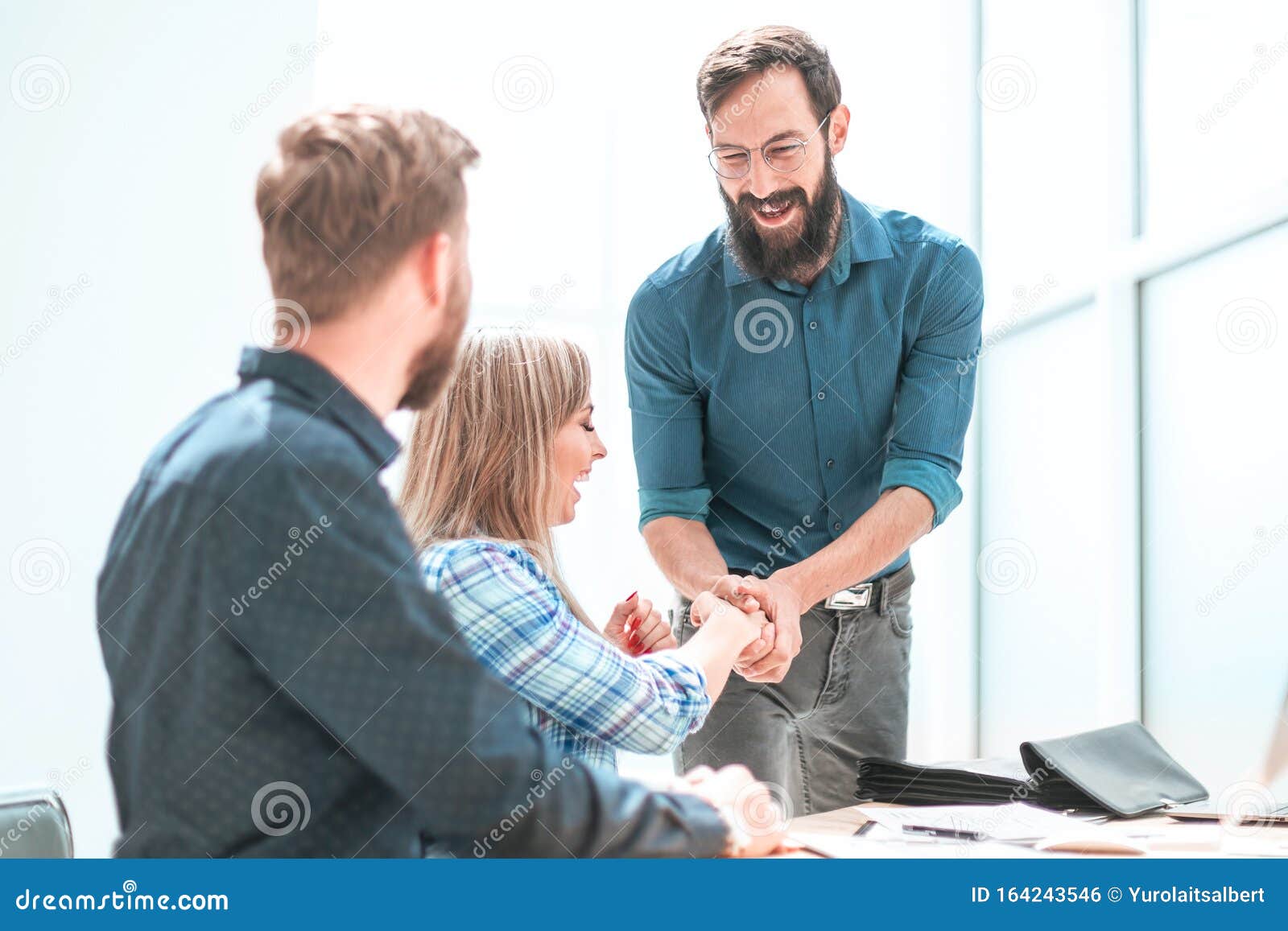 Happy Project Manager Shaking Hands with Employee. Stock Photo - Image ...