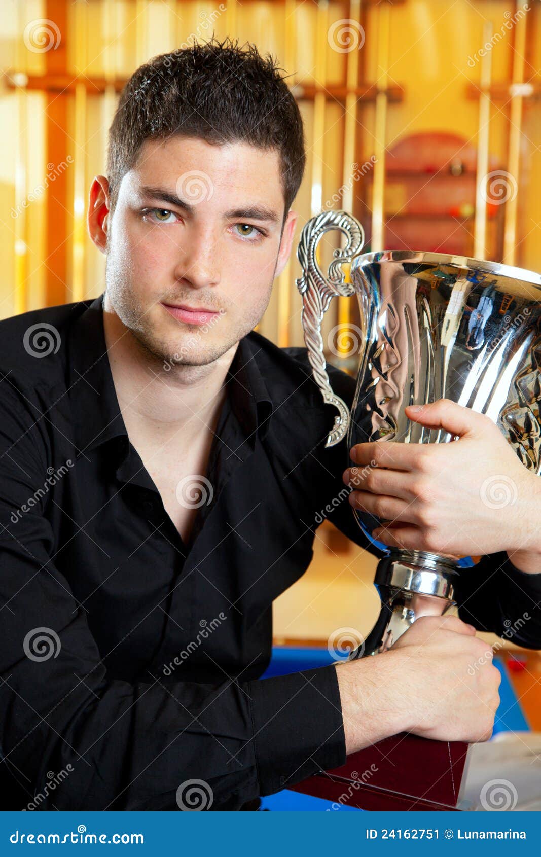 Happy Proud Winner Man with Big Trophy Silver Cup Stock Image - Image ...