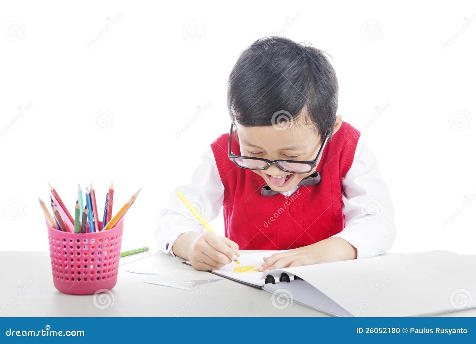 Happy Pupil Drawing with Crayons Stock Photo - Image of learn ...