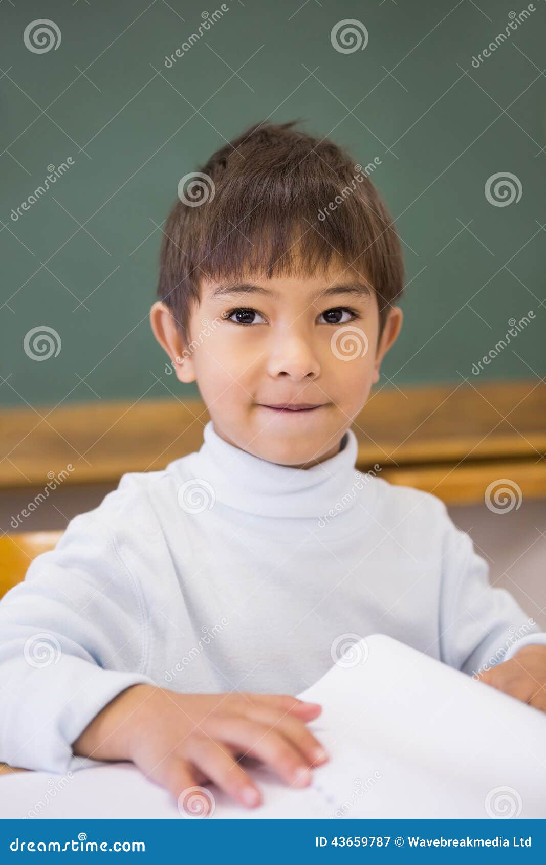 Happy Pupil Sitting at Desk in Classroom Stock Image - Image of asian ...