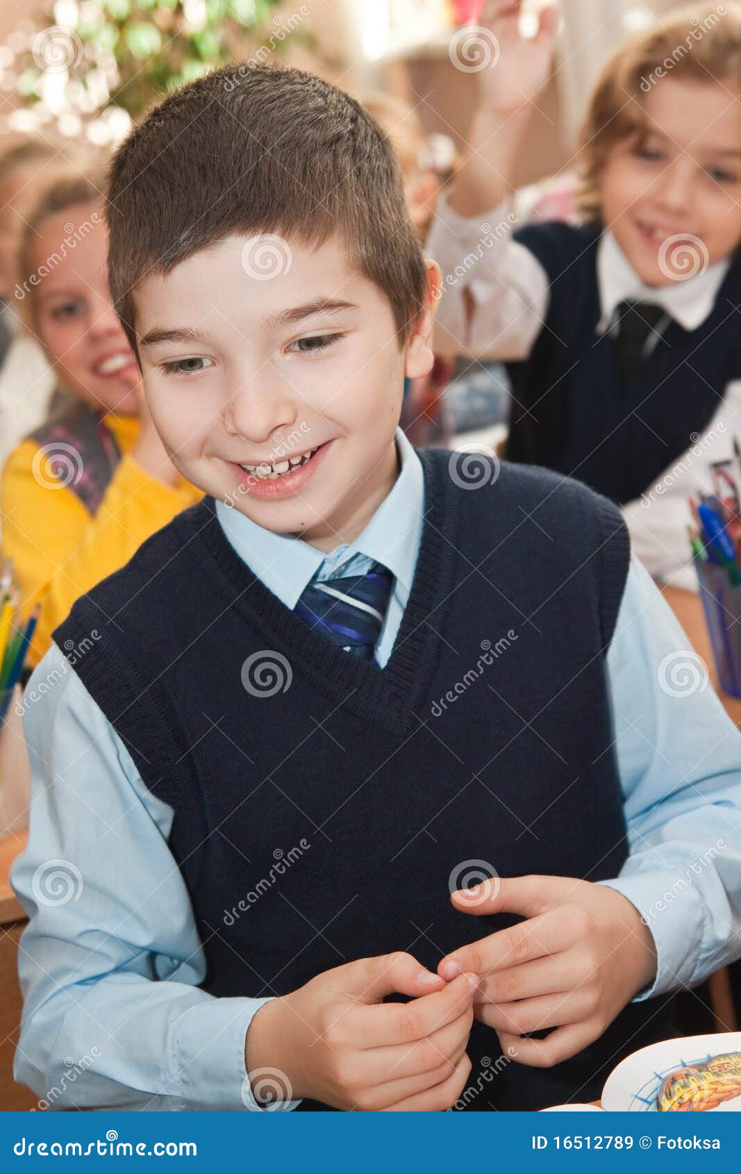 Happy Pupils in the Classroom Stock Image - Image of childhood, friends ...