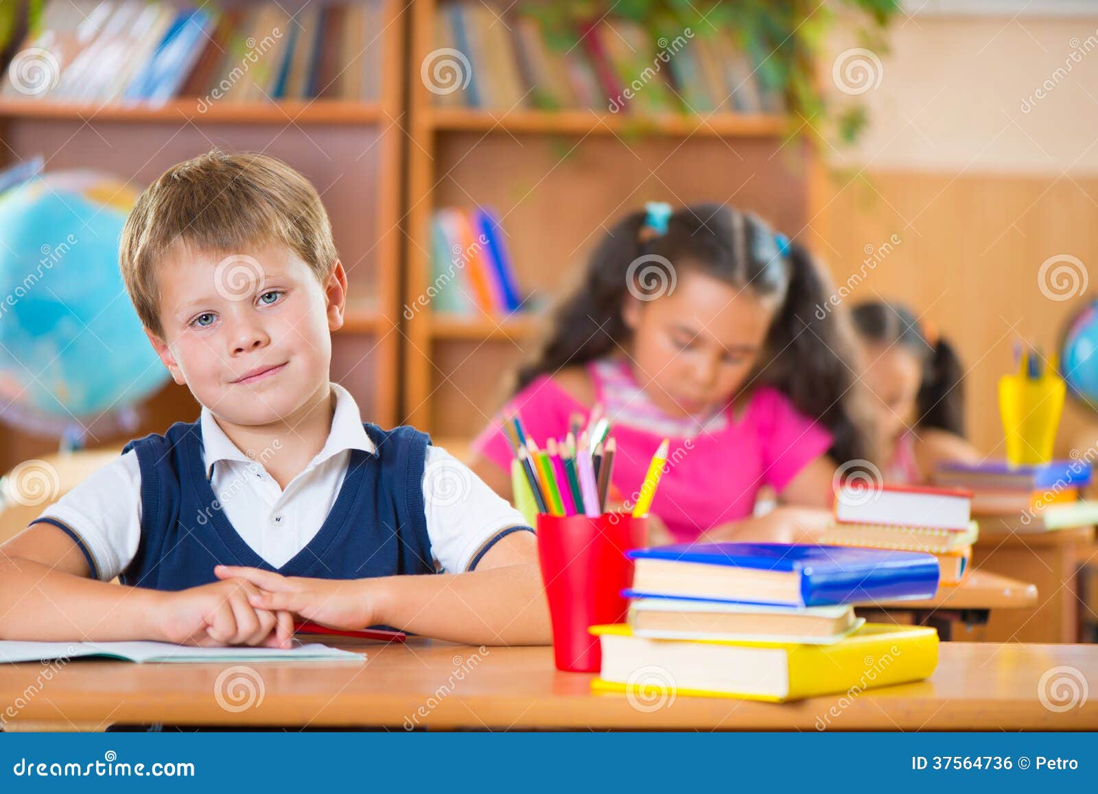 Happy pupils at school stock photo. Image of female, cheerful - 37564736