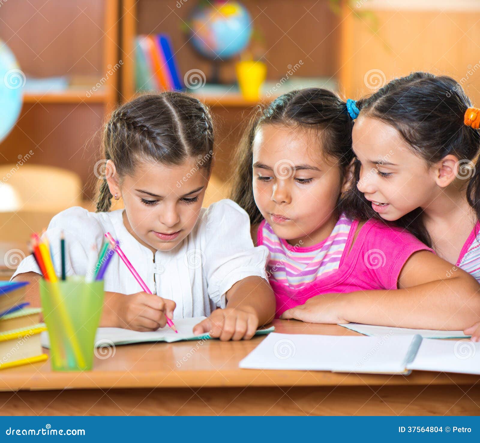 Happy pupils at school stock photo. Image of grade, lesson - 37564804