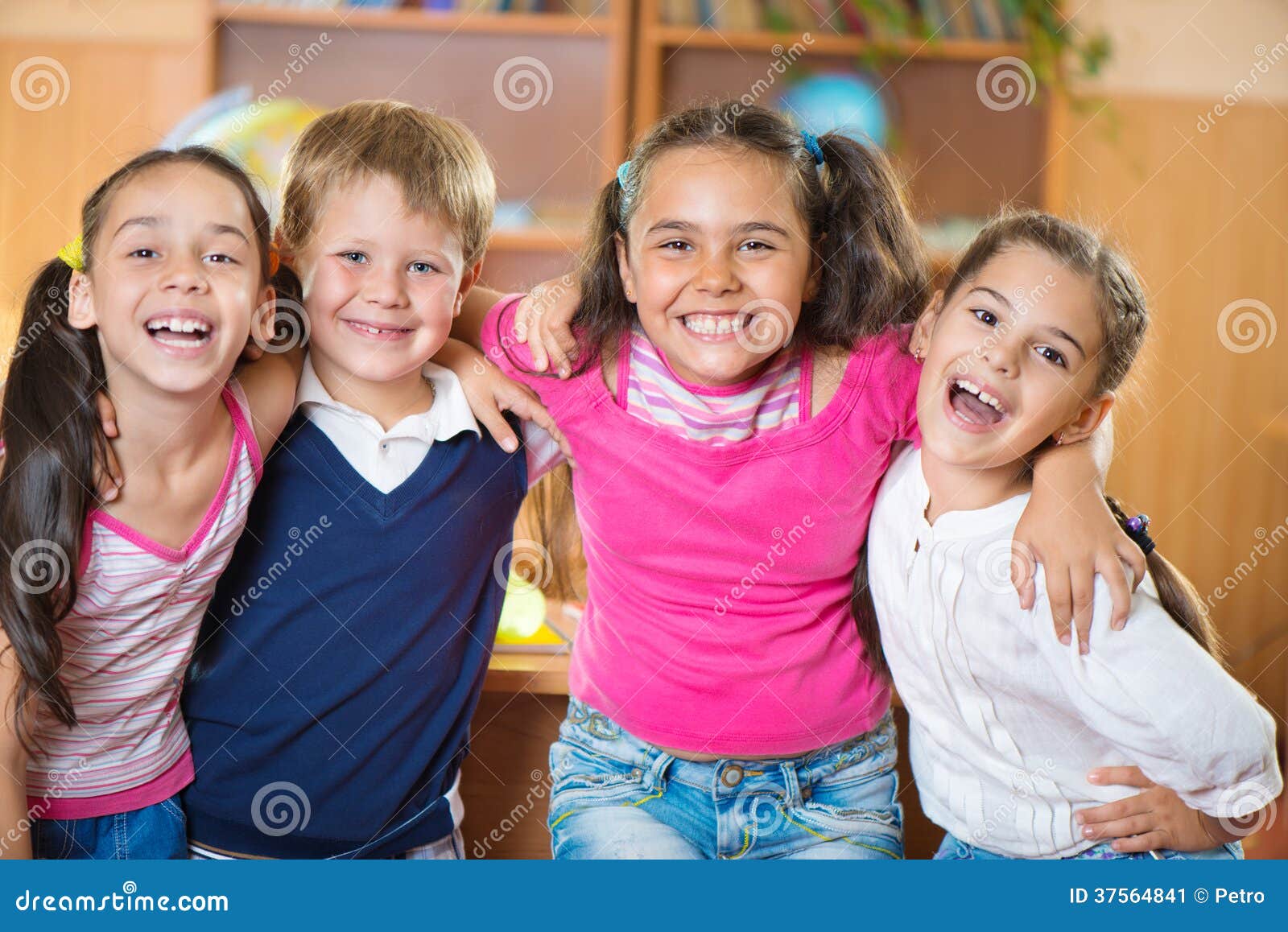 Happy pupils at school stock image. Image of casual, primary - 37564841