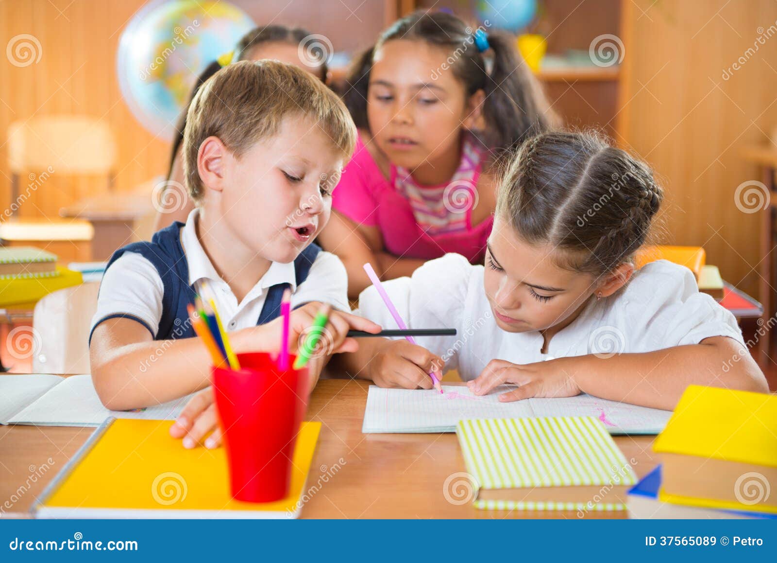 Happy pupils at school stock image. Image of children - 37565089