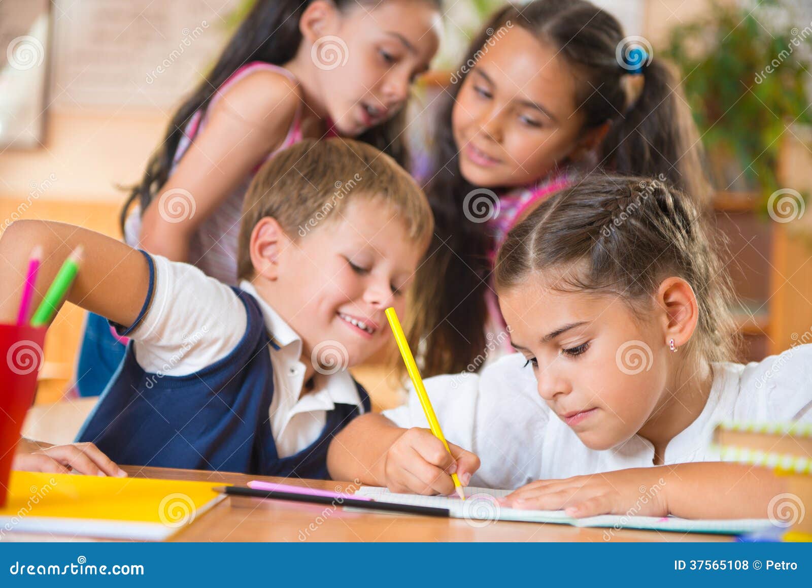 Happy pupils at school stock photo. Image of development - 37565108