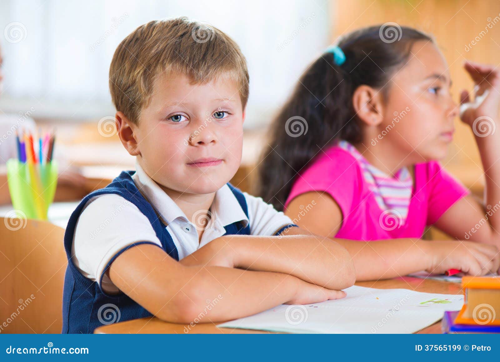 Happy pupils at school stock image. Image of female, junior - 37565199