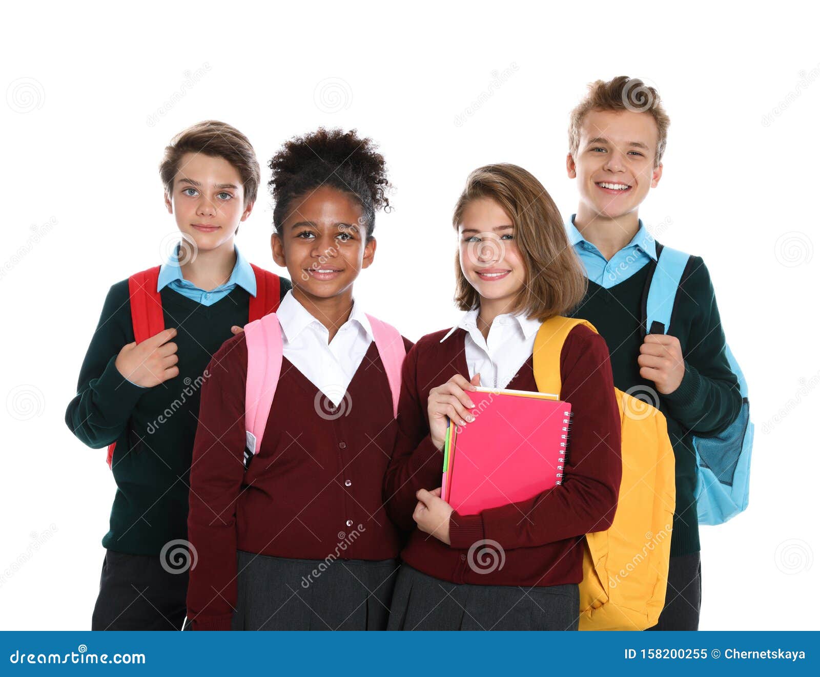 Happy Pupils in School on White Background Stock Image - Image of happy ...