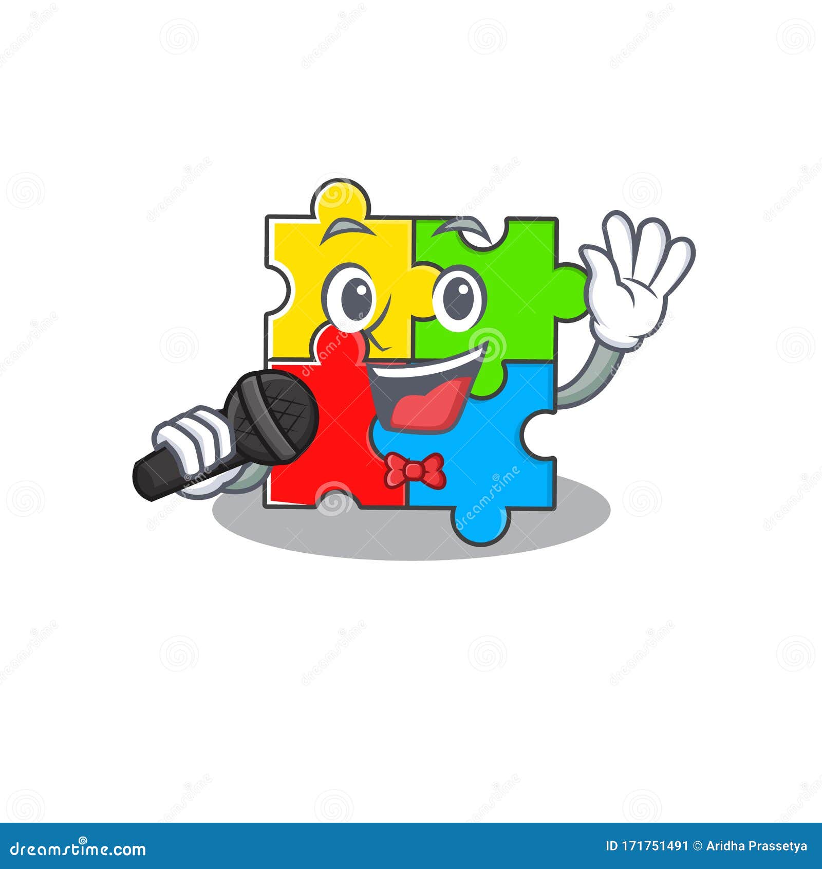 Happy Puzzle Toy Singing on a Microphone Stock Vector - Illustration of ...