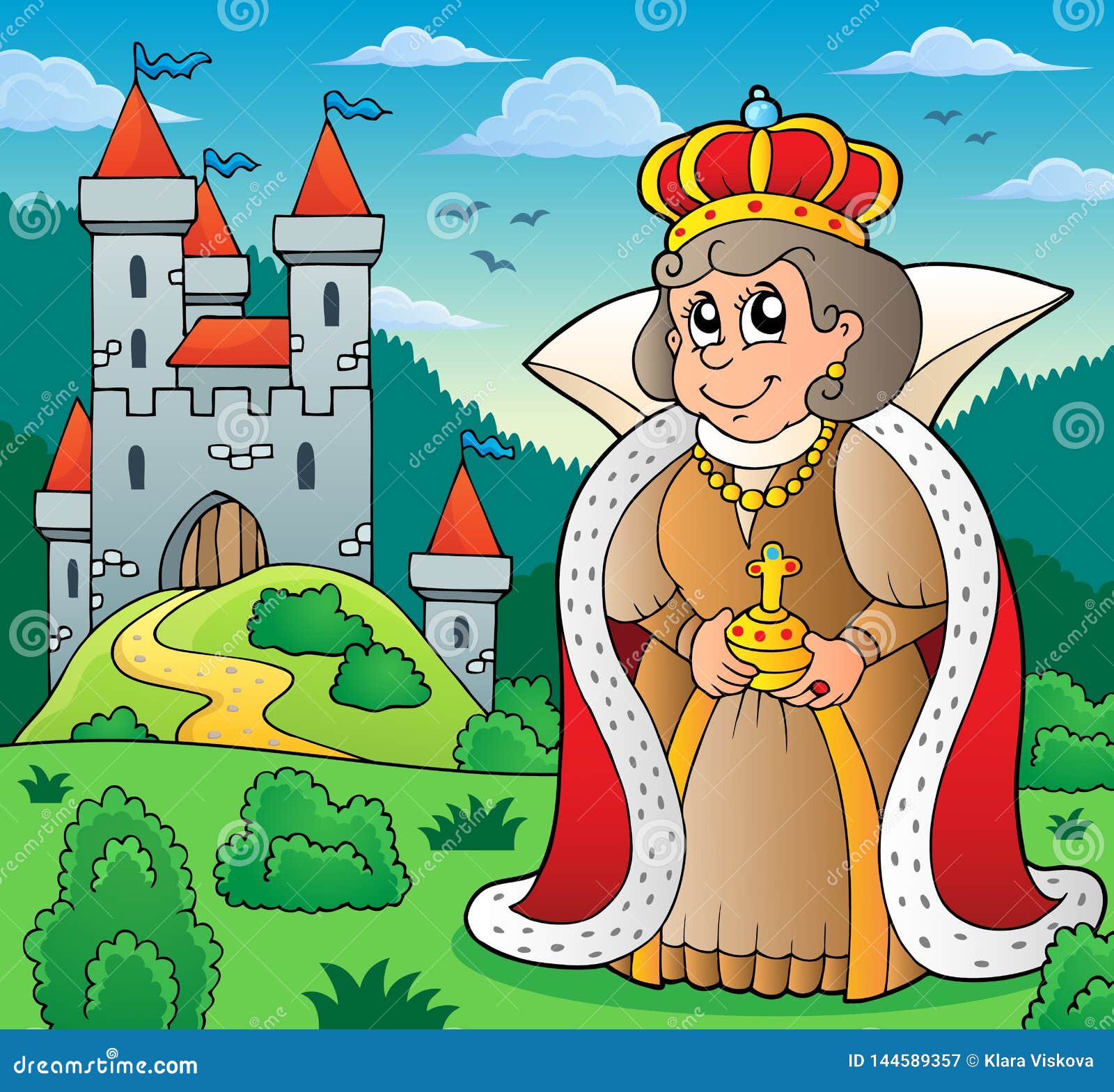 Happy Queen Near Castle Theme 6 Stock Vector - Illustration of crown ...