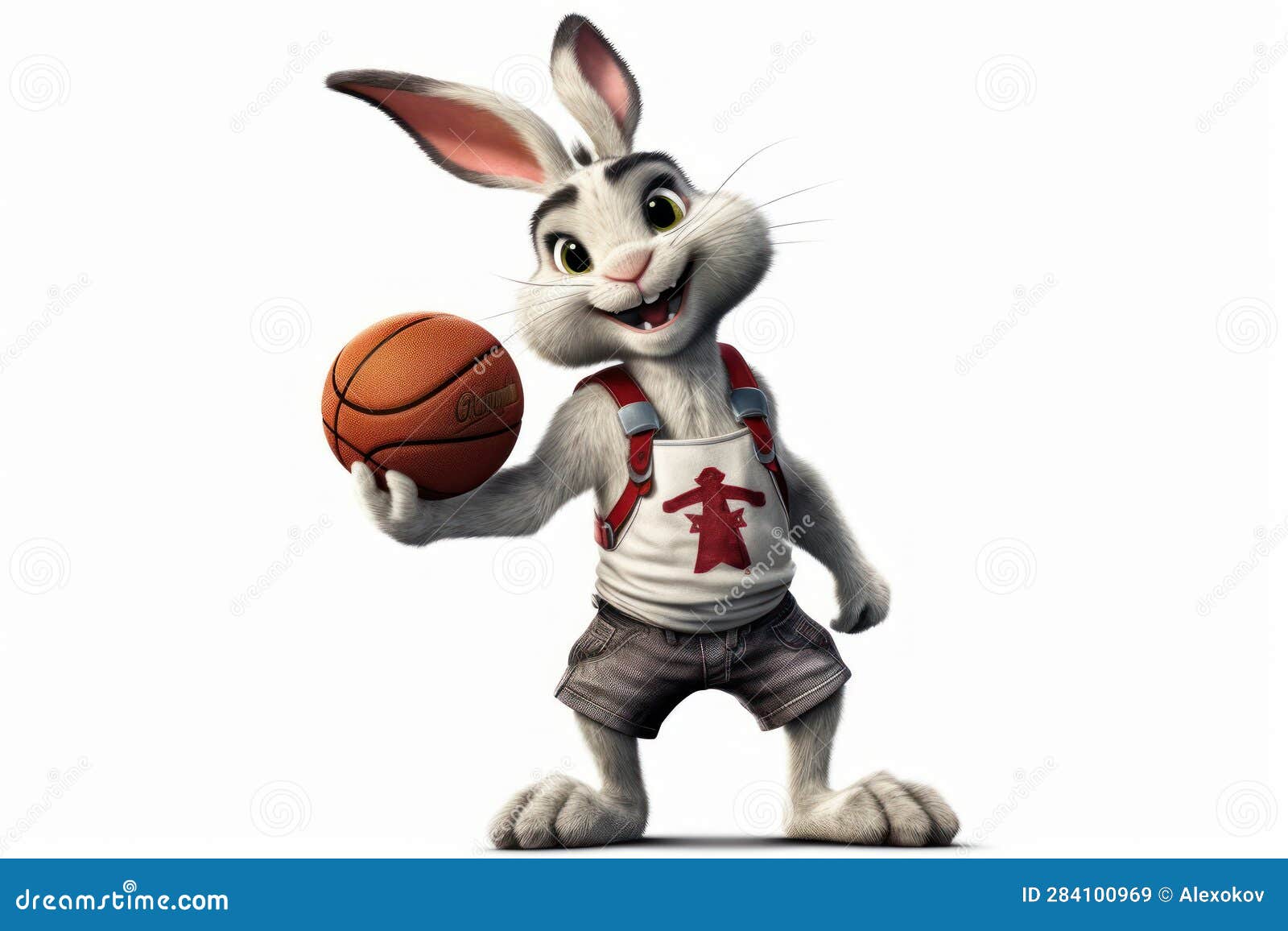 Happy Rabbit Basketball Player with Ball Stock Illustration ...