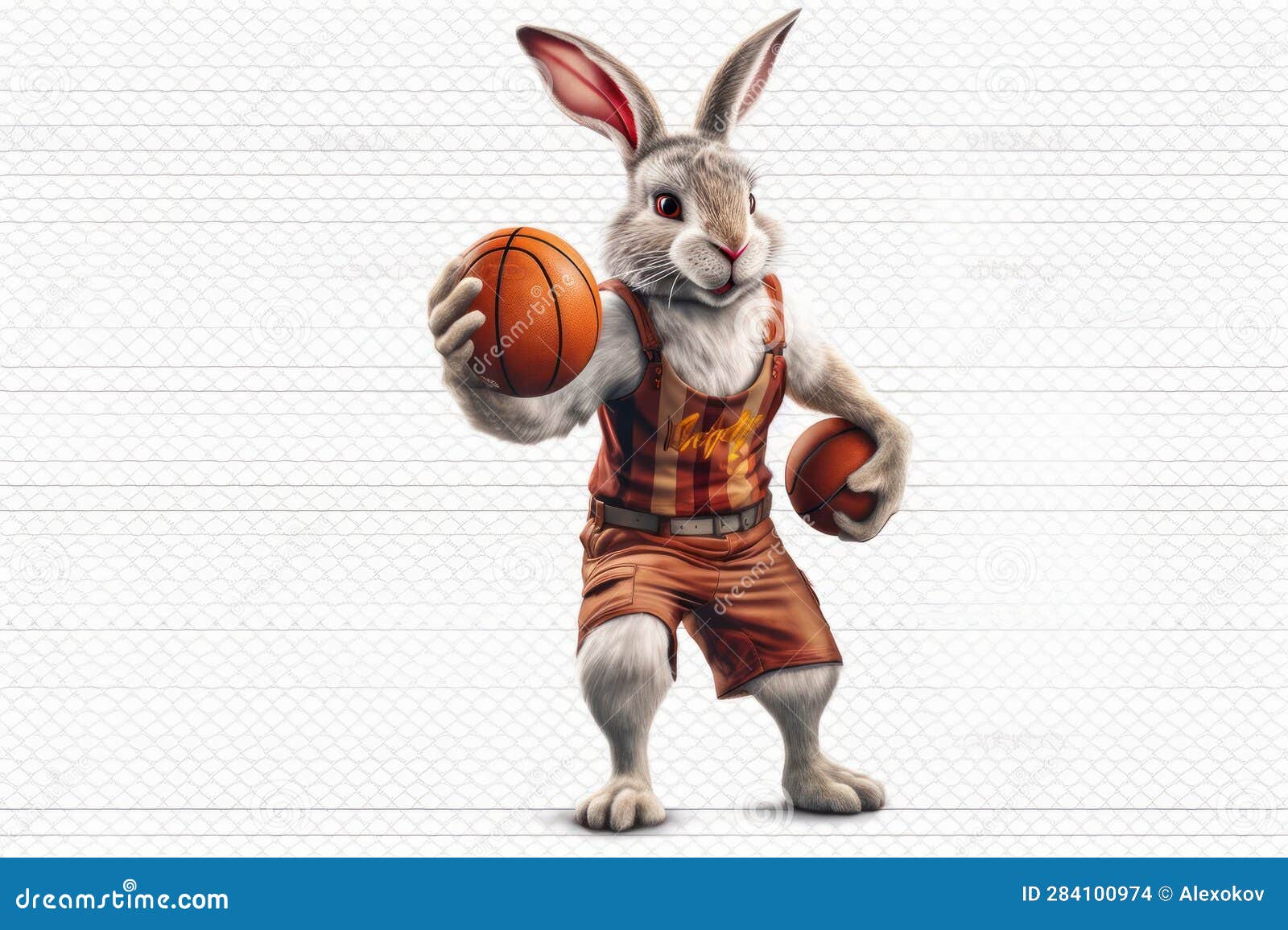 Happy Rabbit Basketball Player with Ball Stock Illustration ...