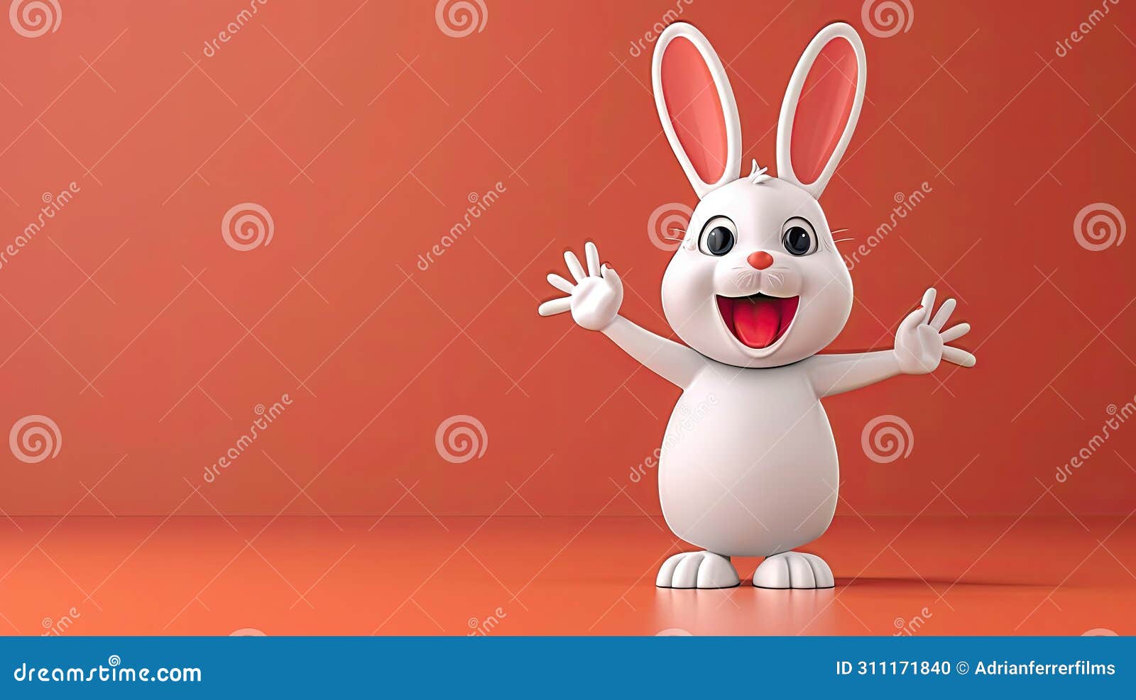 Happy Rabbit Character Waving on a Red Background. Stock Illustration ...