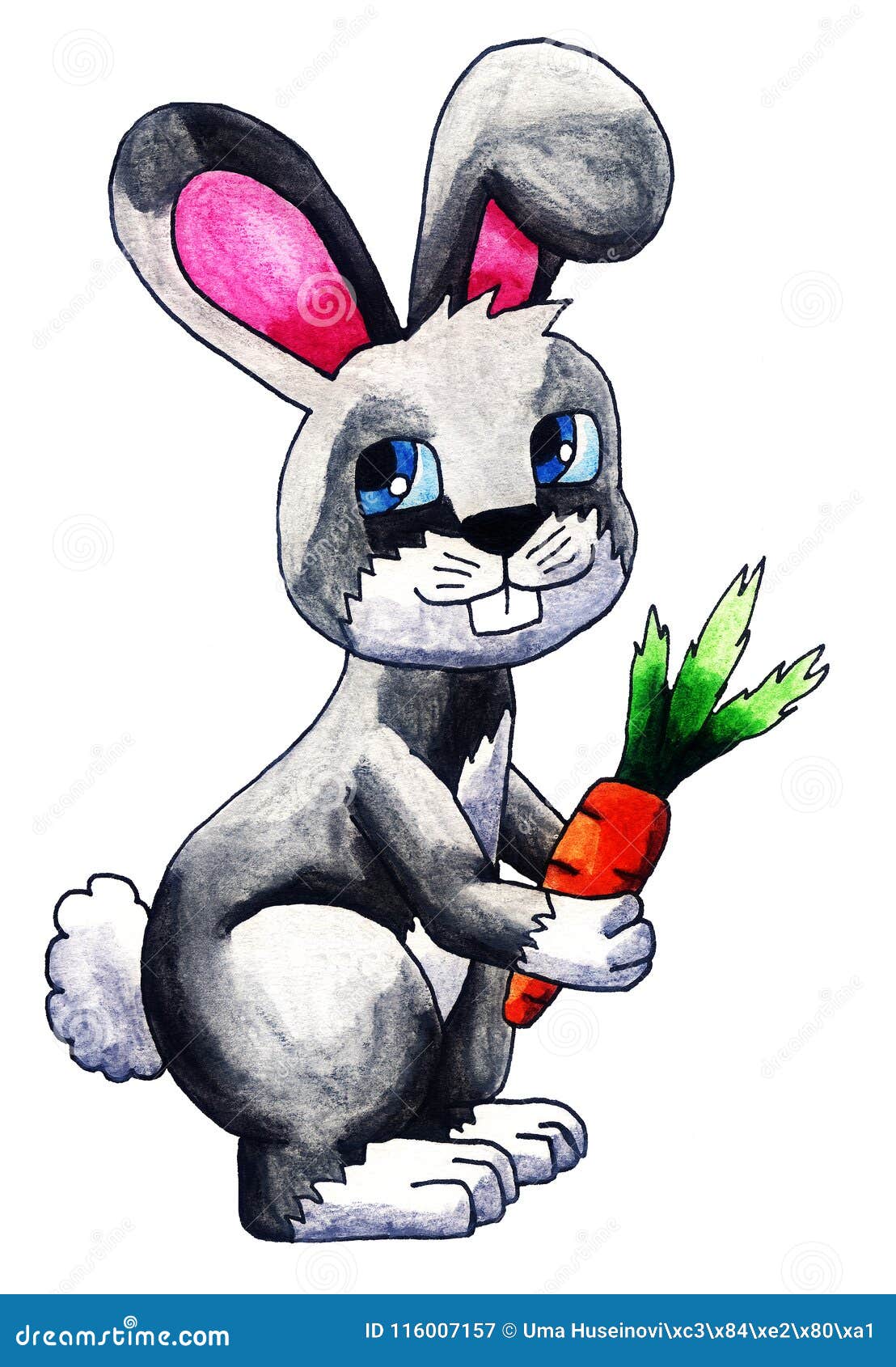 Happy Rabbit Holding a Carrot Stock Illustration - Illustration of ...