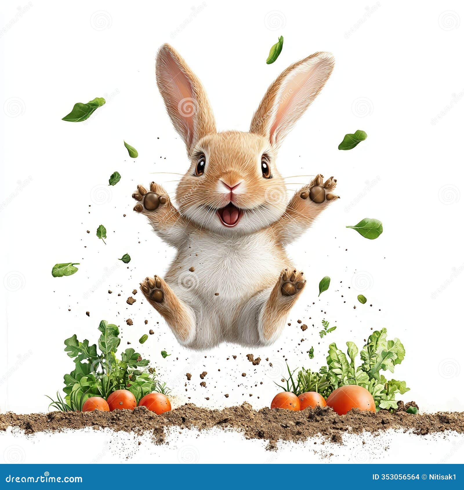 Happy Rabbit Jumping in a Garden Stock Illustration - Illustration of ...