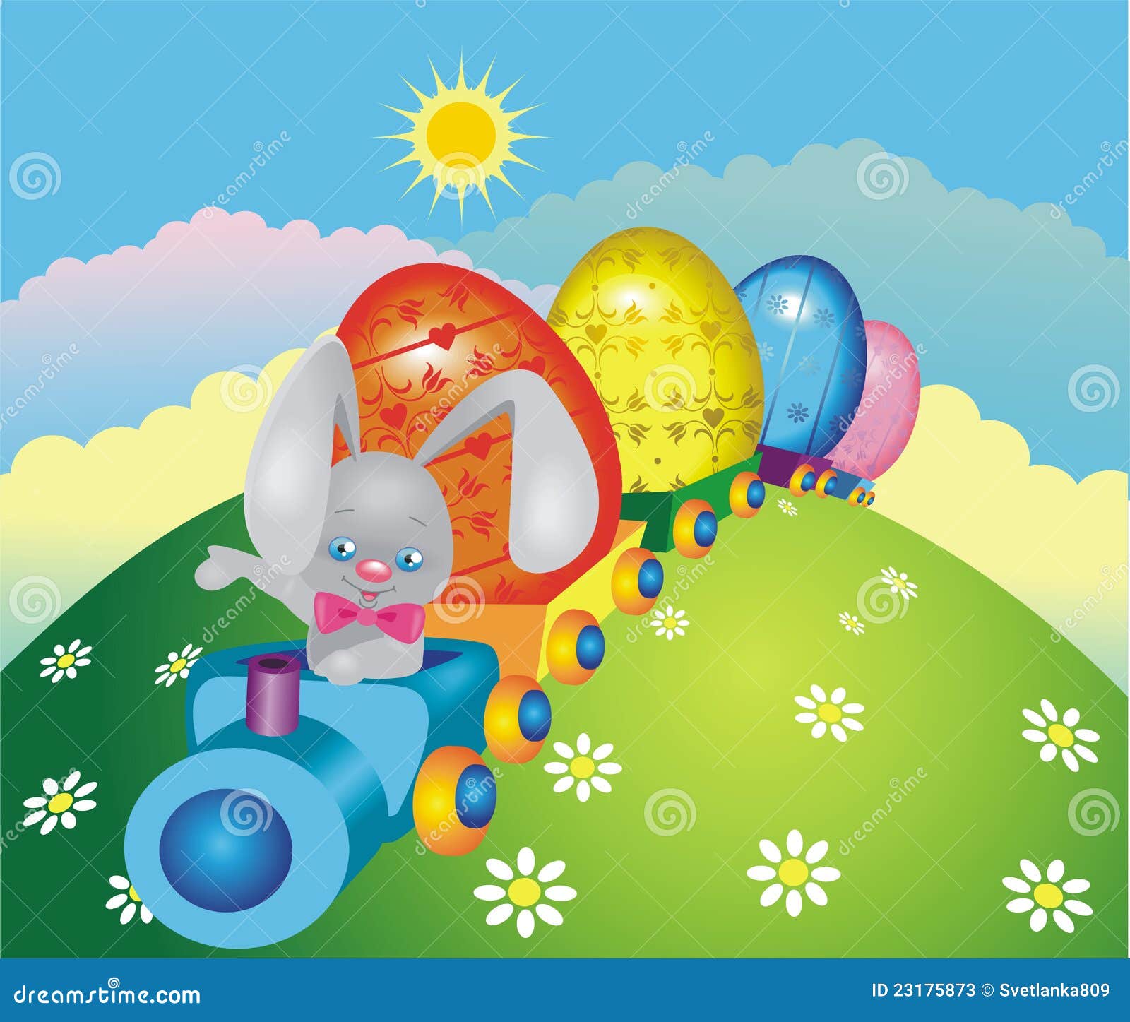 Happy rabbit on a train stock vector. Illustration of traditional ...