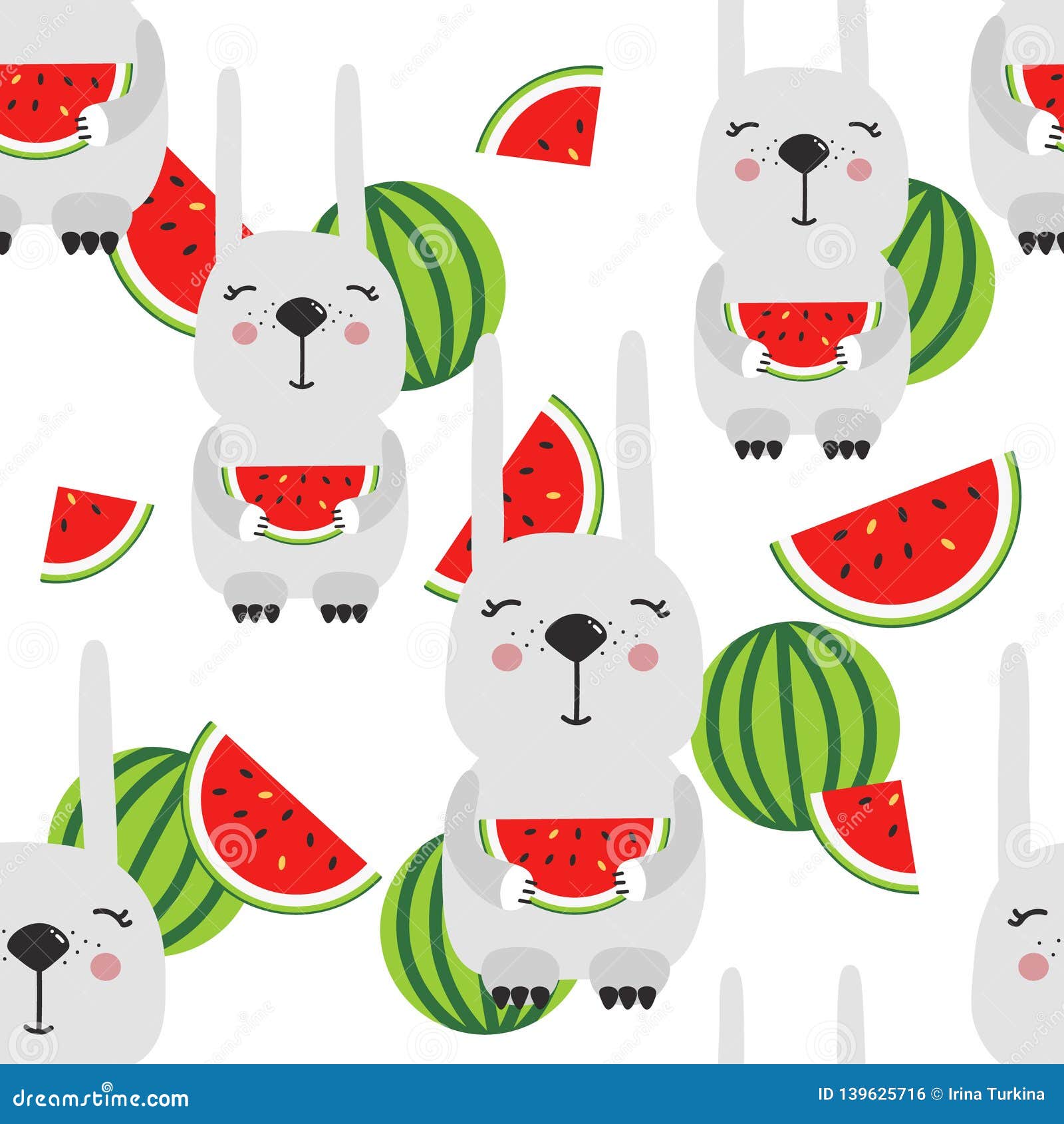 Happy Rabbits with Watermelons, Colorful Seamless Pattern Stock Vector ... Happy Rabbits with Watermelons, Colorful Seamless Pattern Stock Vector ...