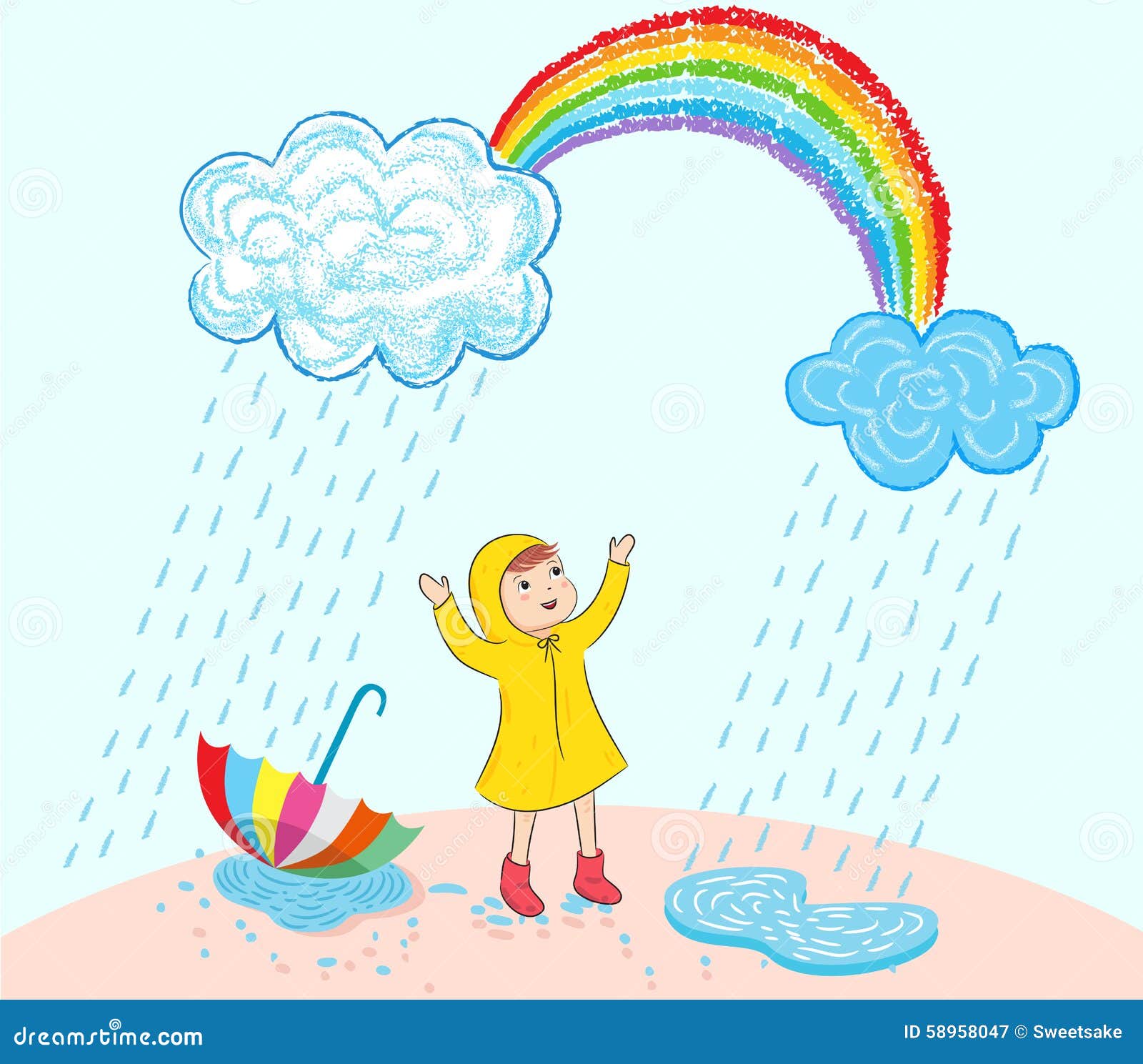 Happy in rain stock vector. Illustration of pastel, design - 58958047