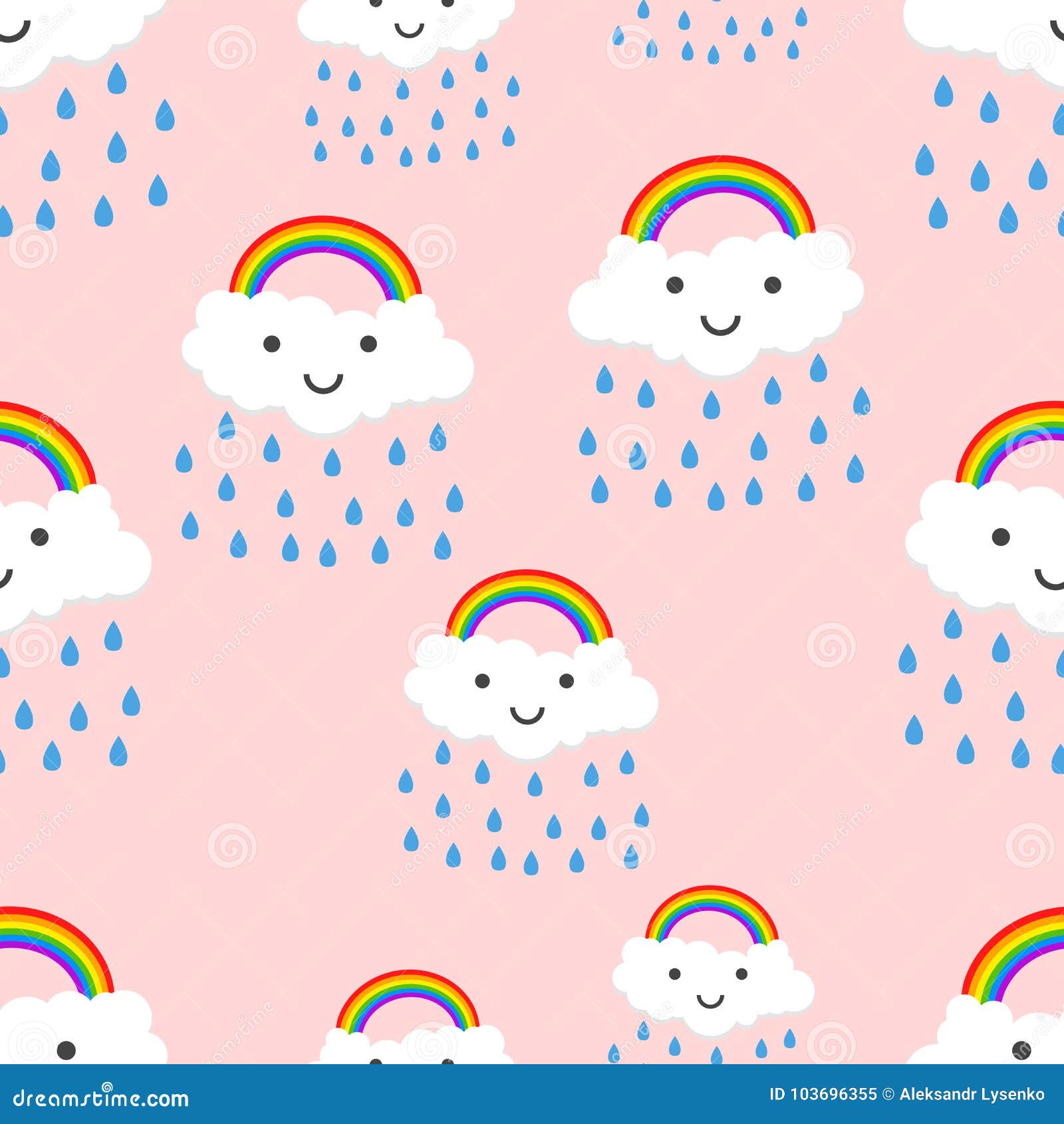Happy Rainbow Emotion with Clouds Seamless Pattern Background Stock ...