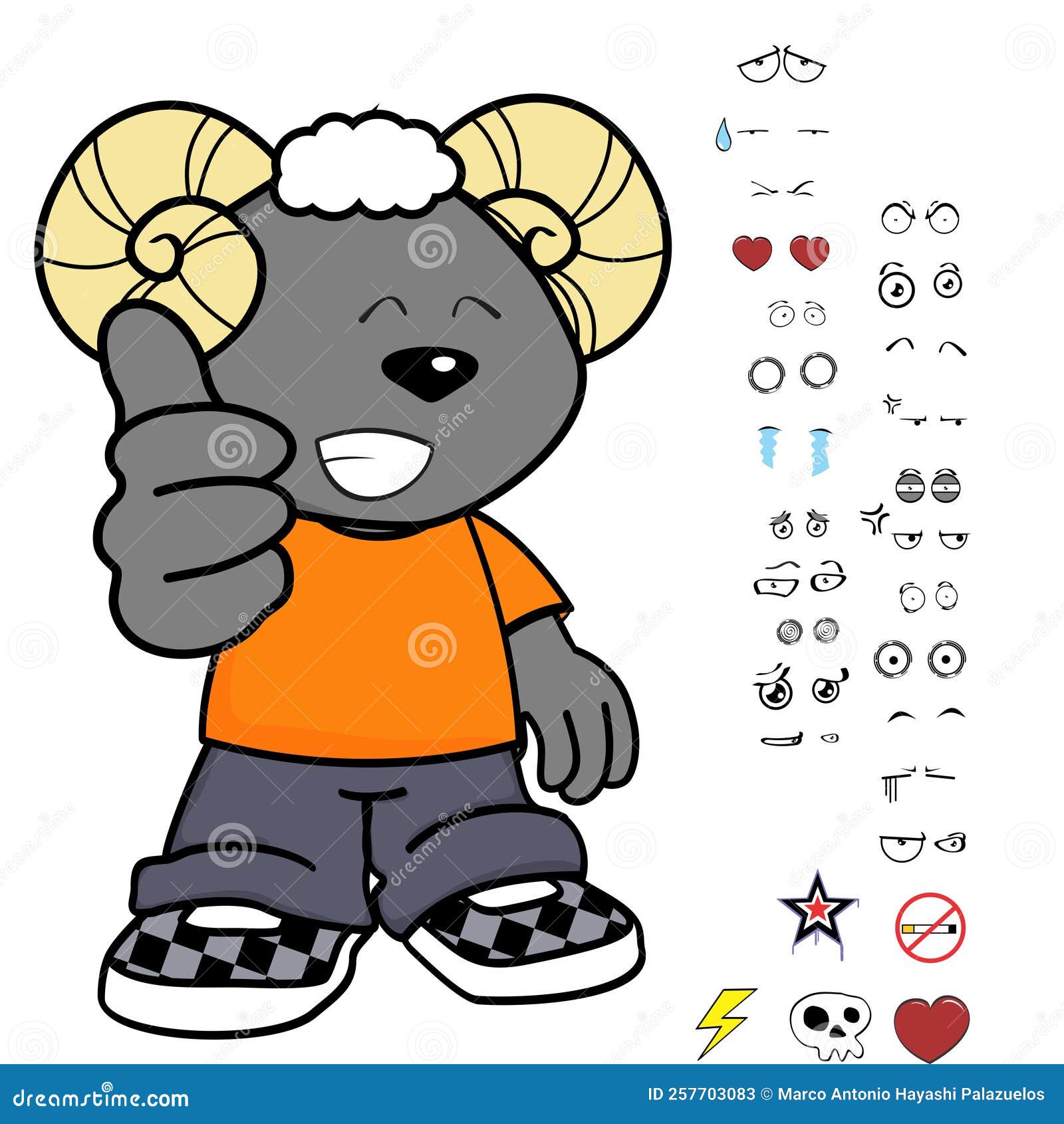 Happy Ram Kid Character Cartoon Kawaii Expressions Set Stock Vector ...