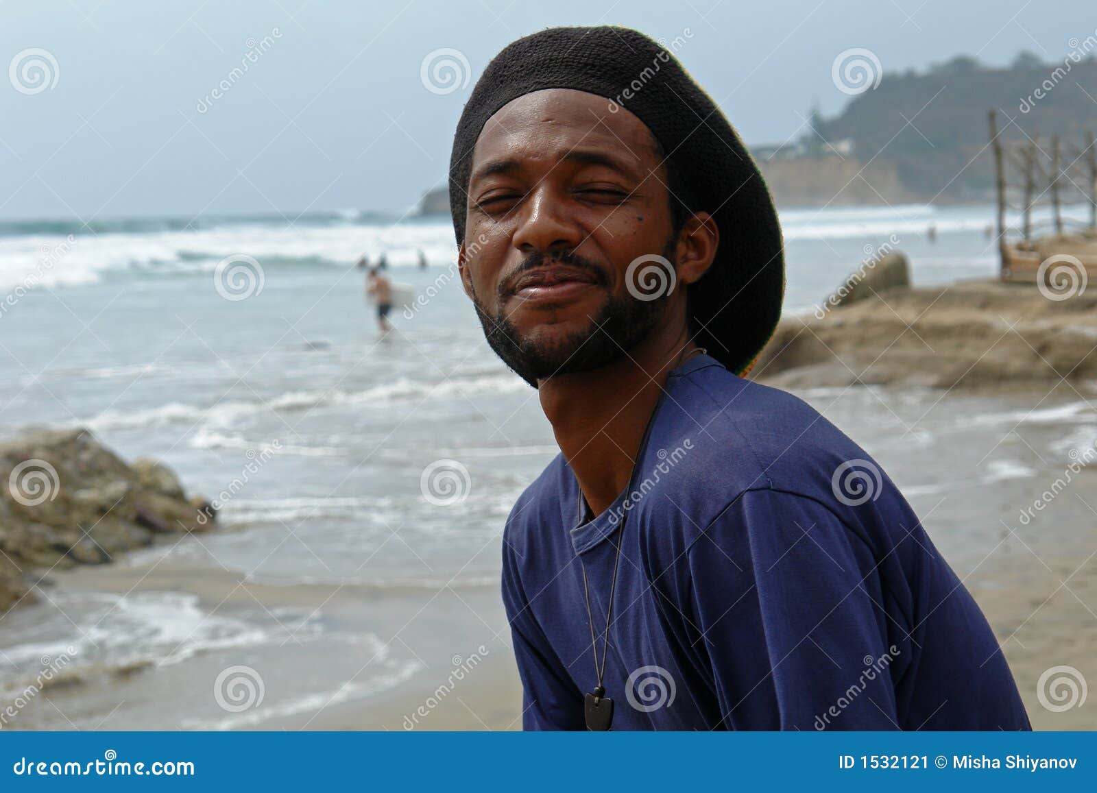 Happy Rasta-man on the Beach of Pacific Ocean Stock Image - Image of ...