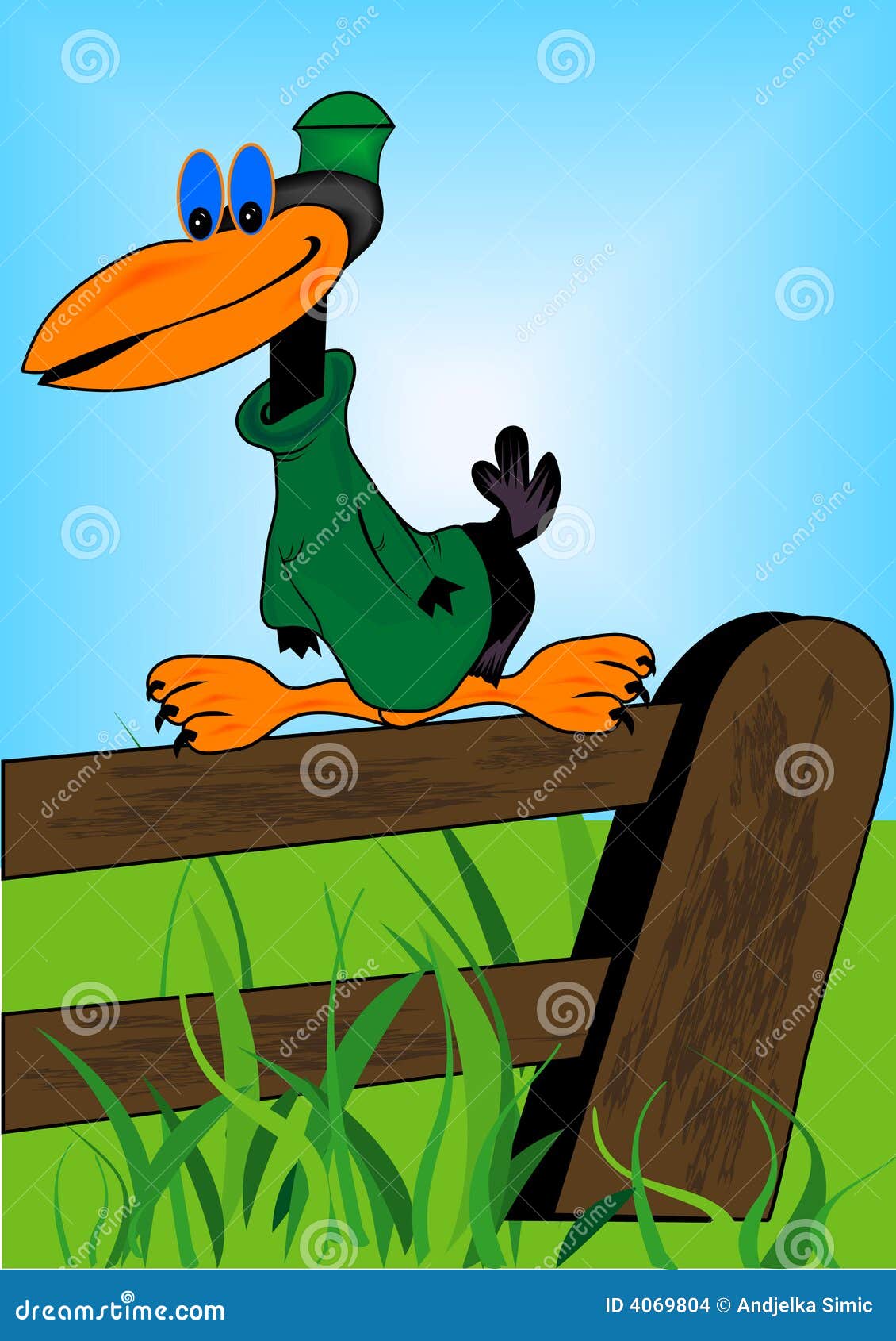 A Happy Raven Spreads Its Wings In A Vector Cartoon Illustration Style ...