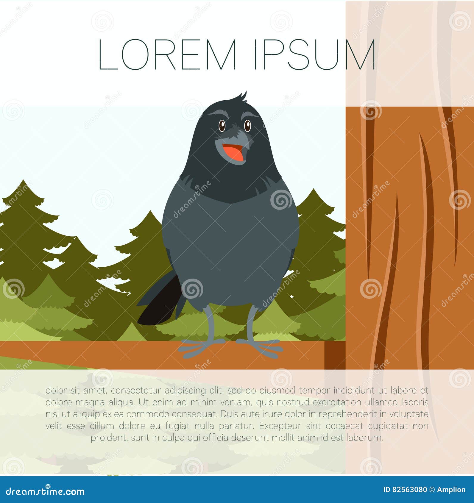 A Happy Raven Spreads Its Wings In A Vector Cartoon Illustration Style ...