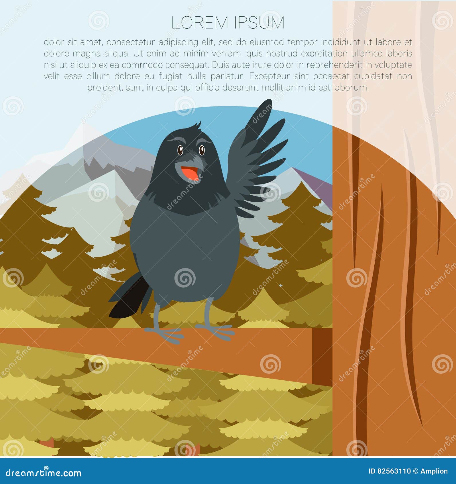 Happy Raven on the Tree Winter Flat Background Stock Vector ...