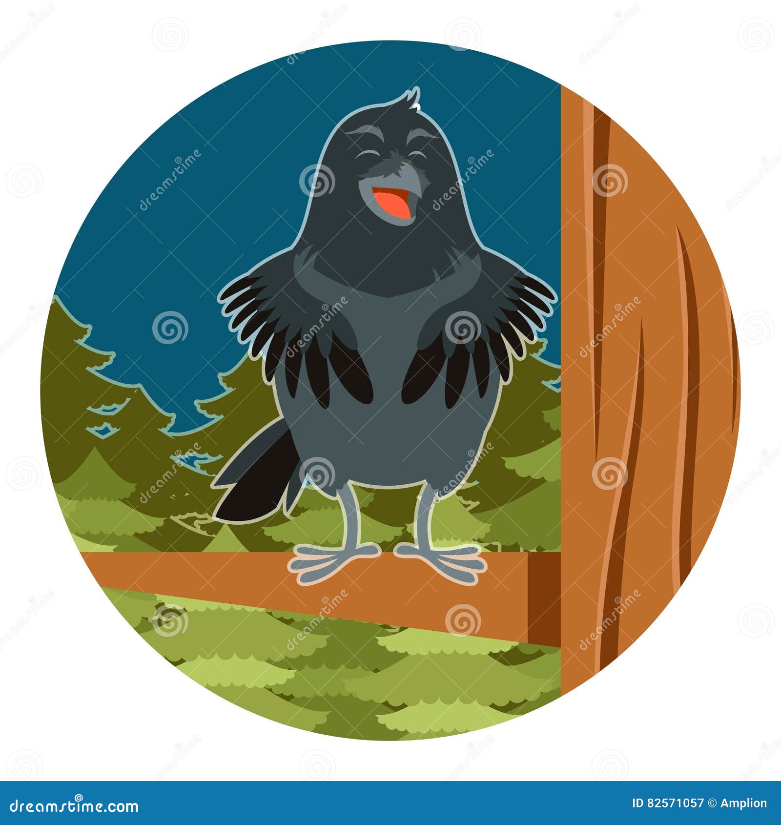 A Happy Raven Spreads Its Wings In A Vector Cartoon Illustration Style ...