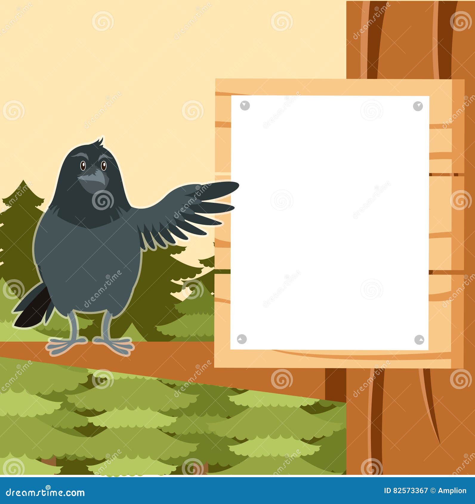 A Happy Raven Spreads Its Wings In A Vector Cartoon Illustration Style ...