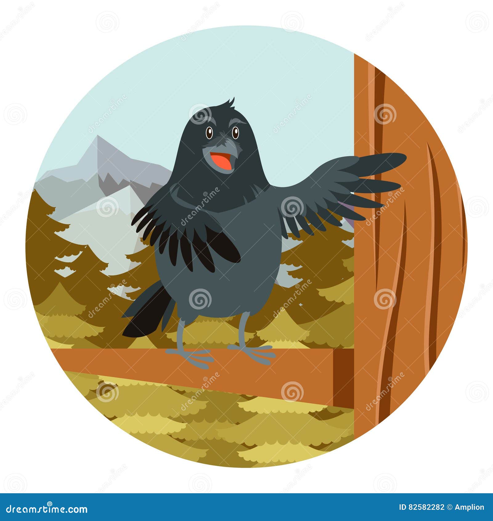 A Happy Raven Spreads Its Wings In A Vector Cartoon Illustration Style ...