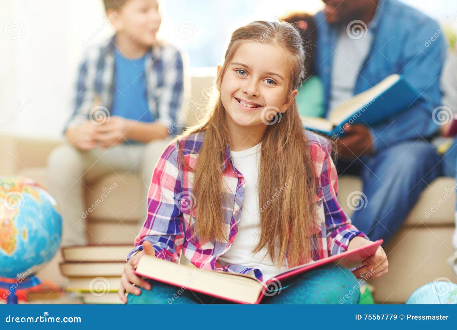 Happy reader stock image. Image of girl, preschool, school - 75567779