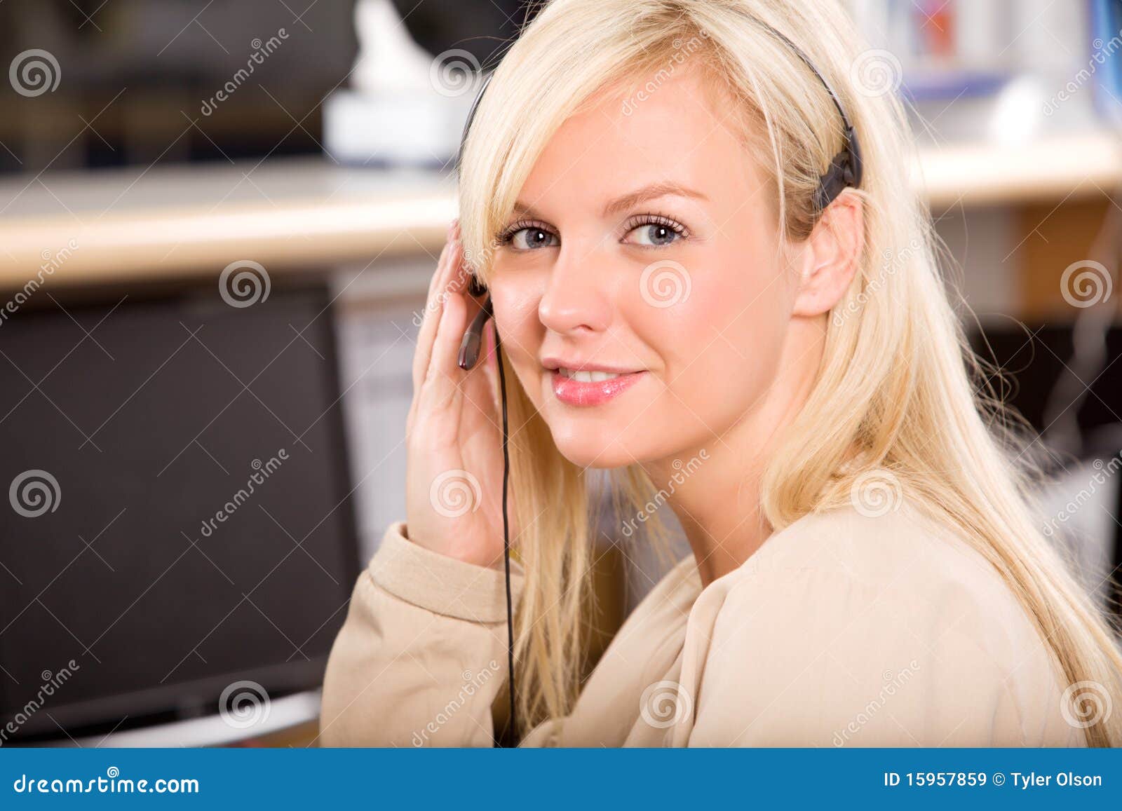 Happy Receptionist stock image. Image of headset, help - 15957859