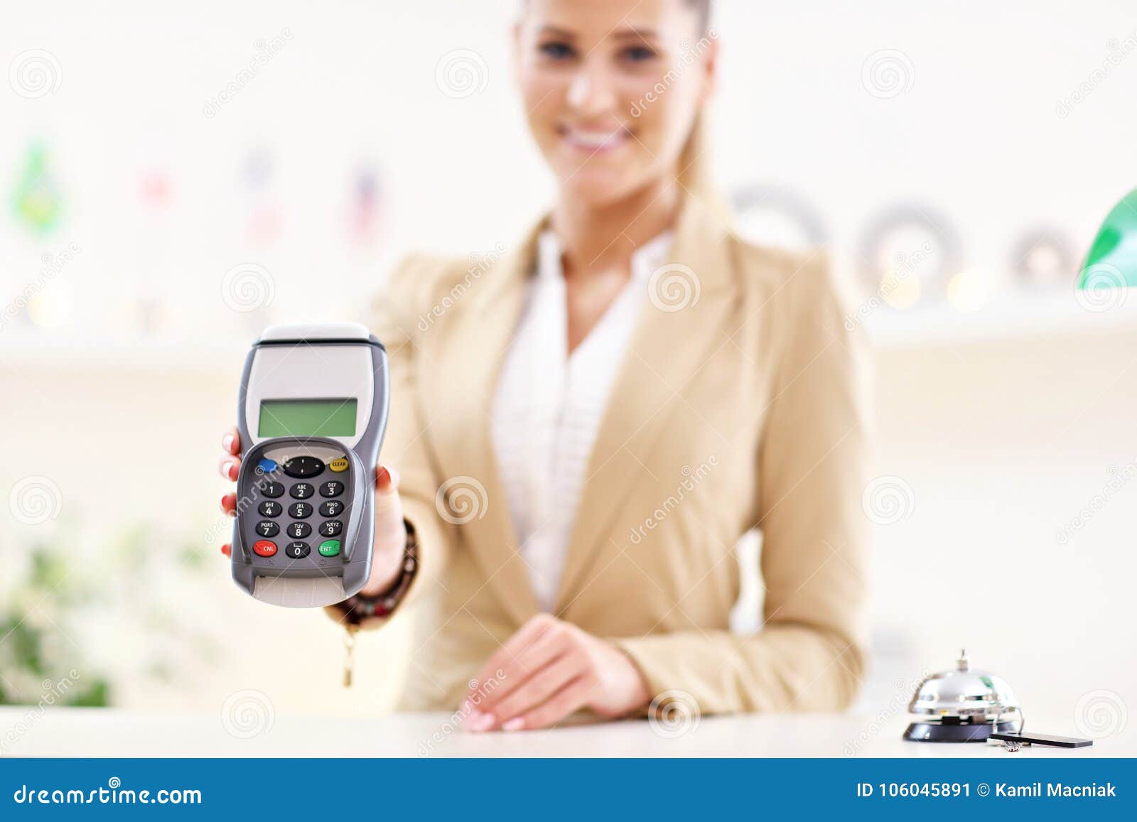 Happy Receptionist Working in Hotel Stock Image - Image of caucasian ...