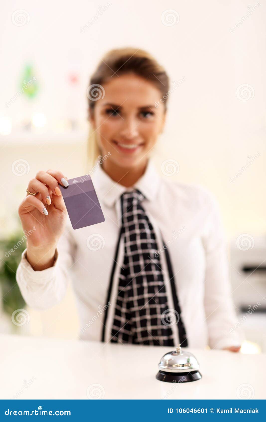 Happy Receptionist Working in Hotel Stock Image - Image of hand ...