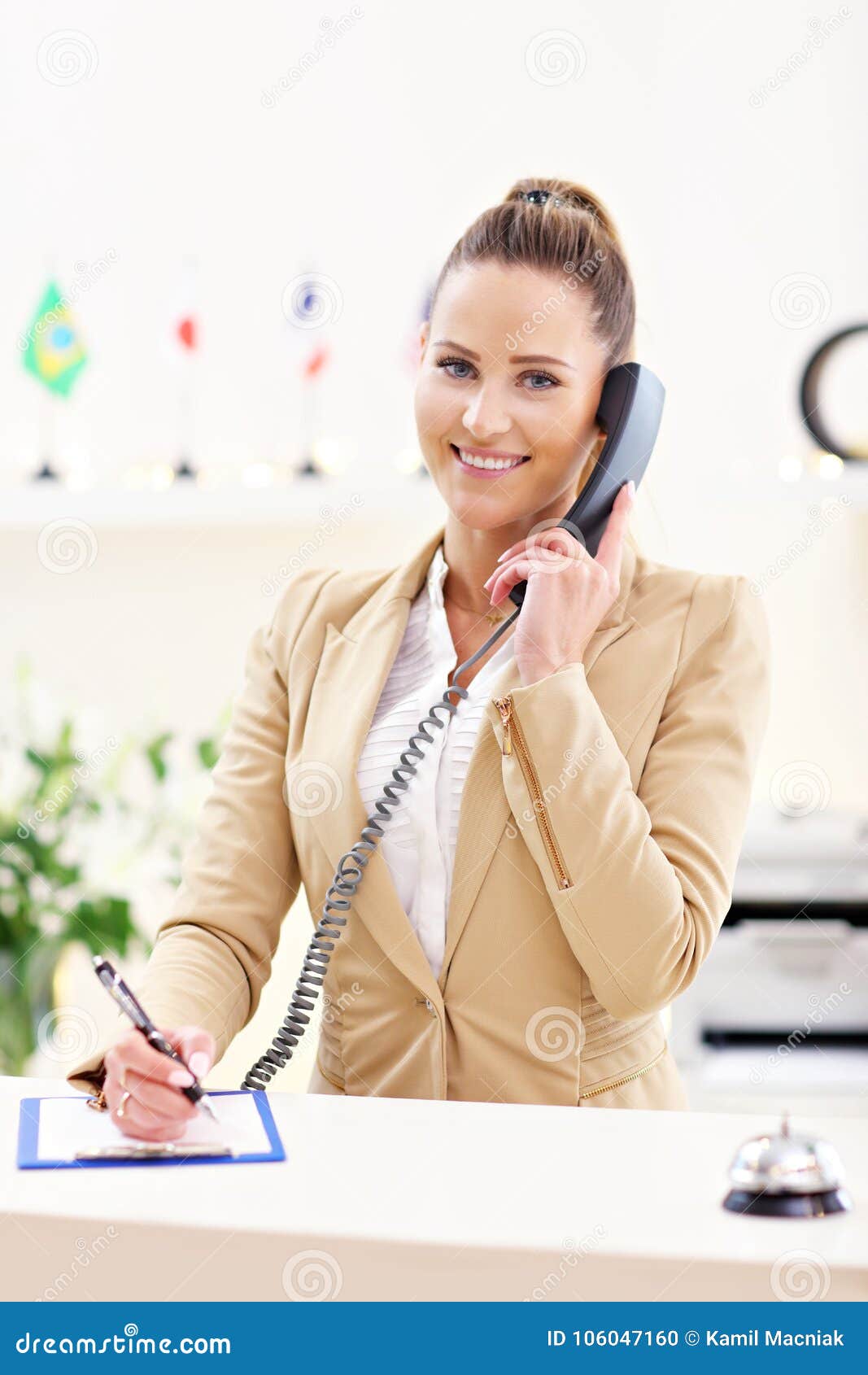 Happy Receptionist Working in Hotel Stock Photo - Image of business ...