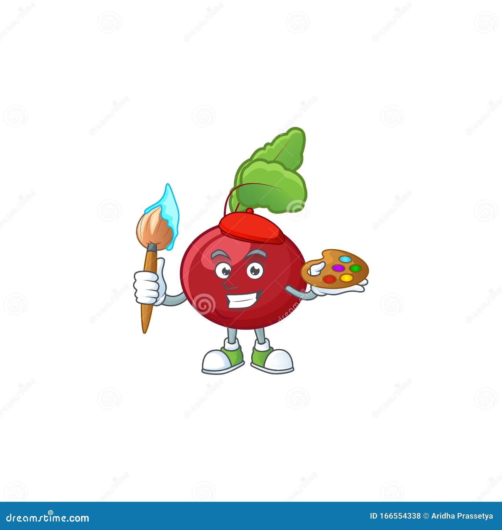Happy Red Beet Greens Painter Cartoon Icon with Brush Stock Vector ...