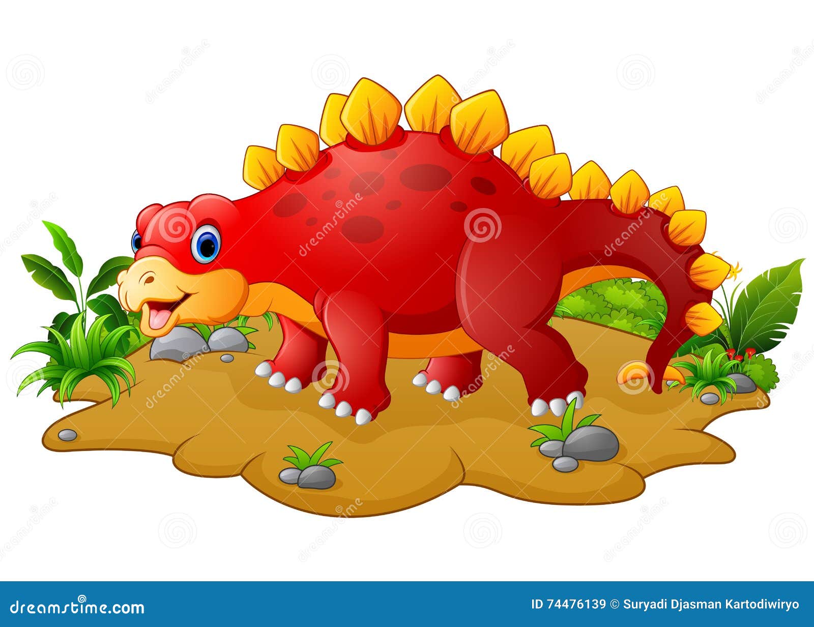 Happy red dinosaur cartoon stock vector. Illustration of animal - 74476139