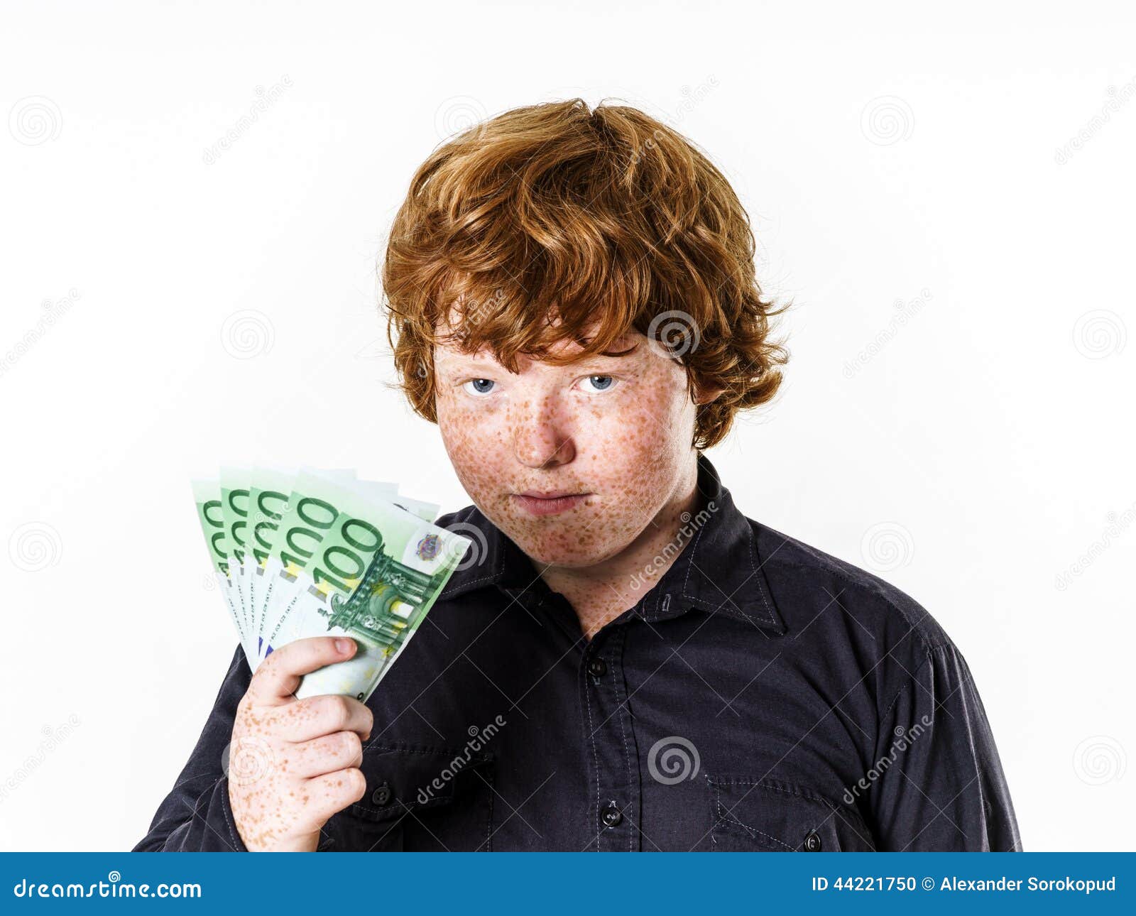 Happy Red-haired Boy with Money Stock Photo - Image of business, money ...