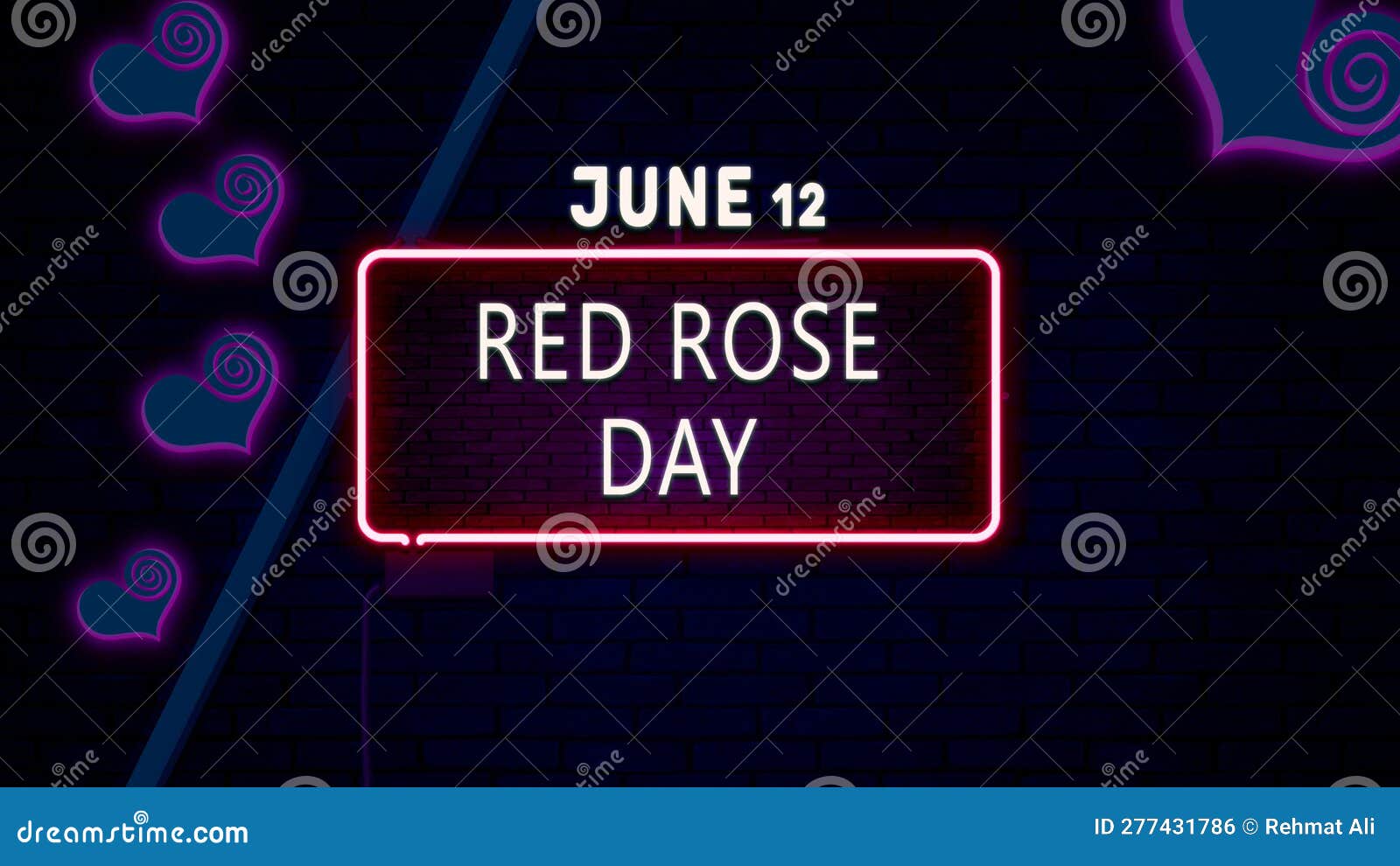 Happy Red Rose Day, June 12. Calendar of June Neon Text Effect, Design ...