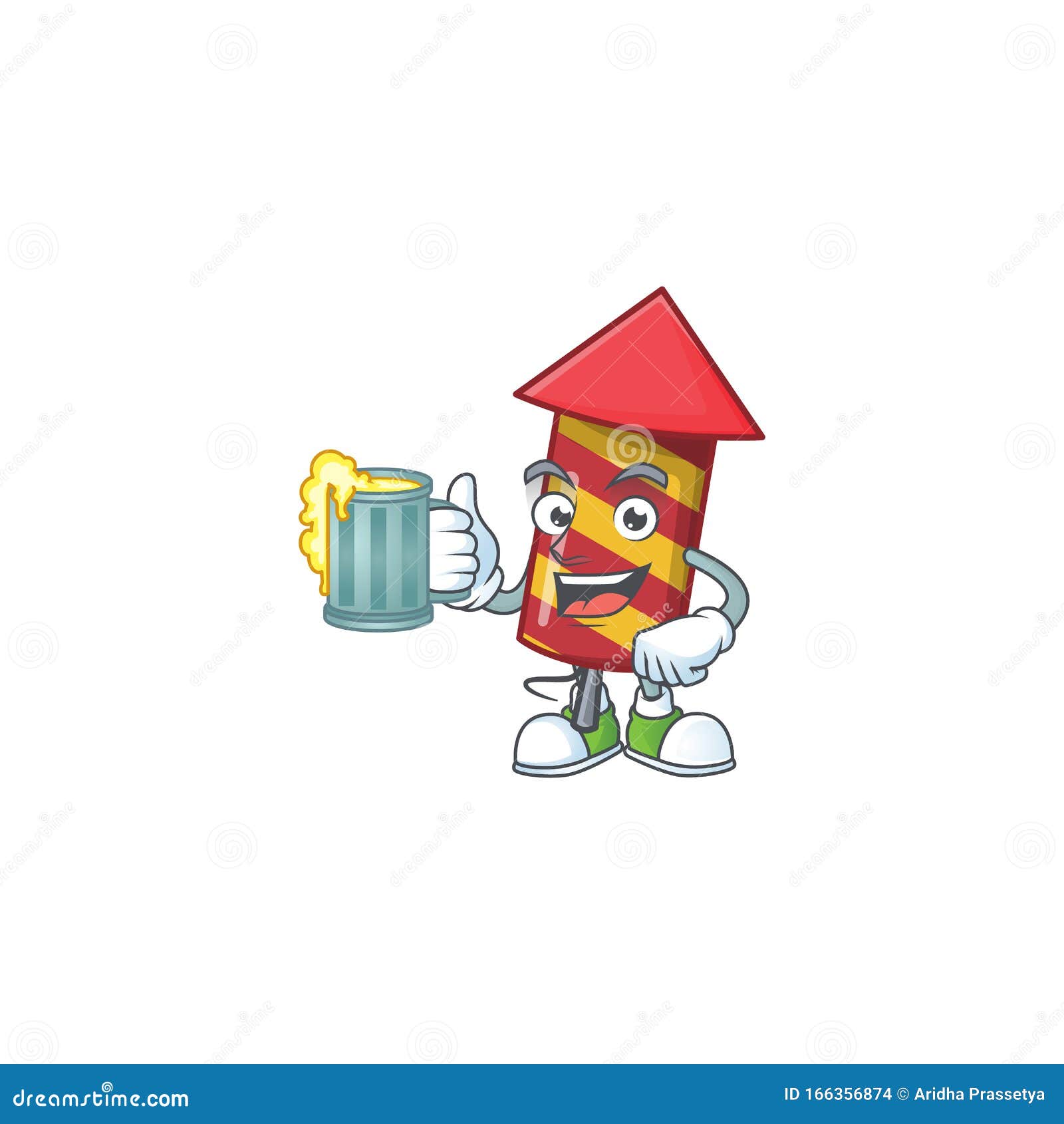 Happy Red Stripes Fireworks Rocket Holding a Glass of Beer Stock Vector ...