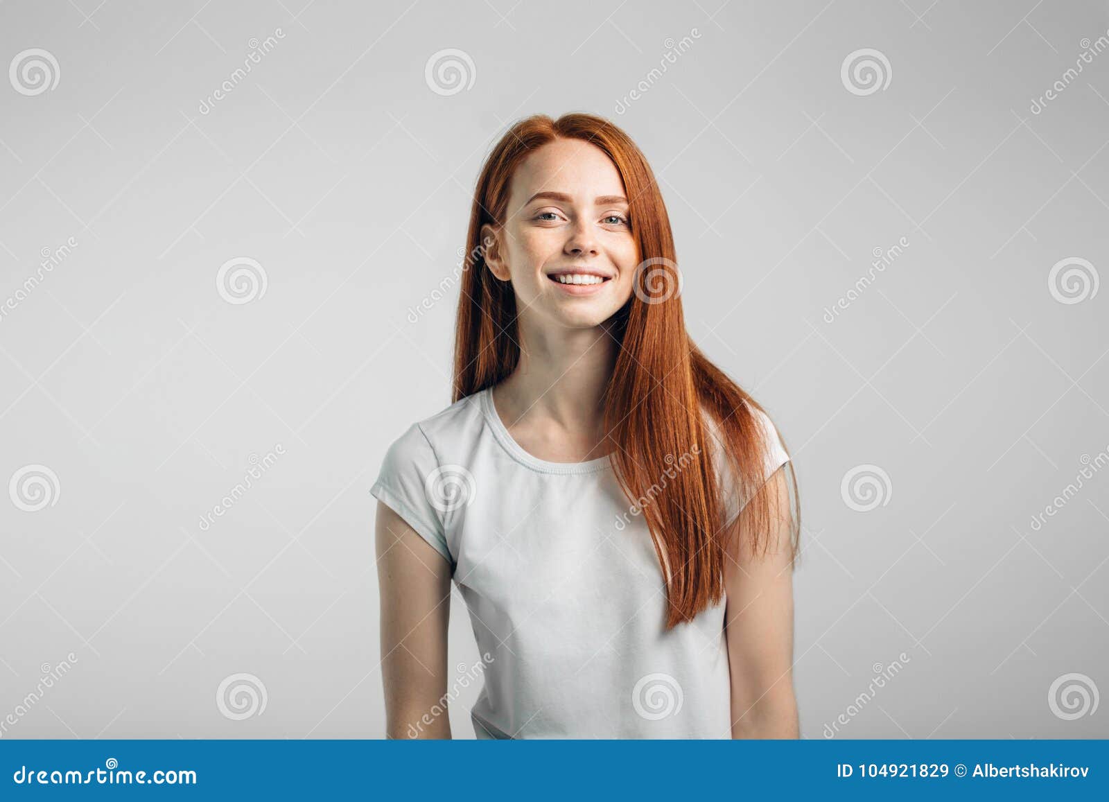Happy Redhead Girl Smiling Looking at Camera Stock Image - Image of ...