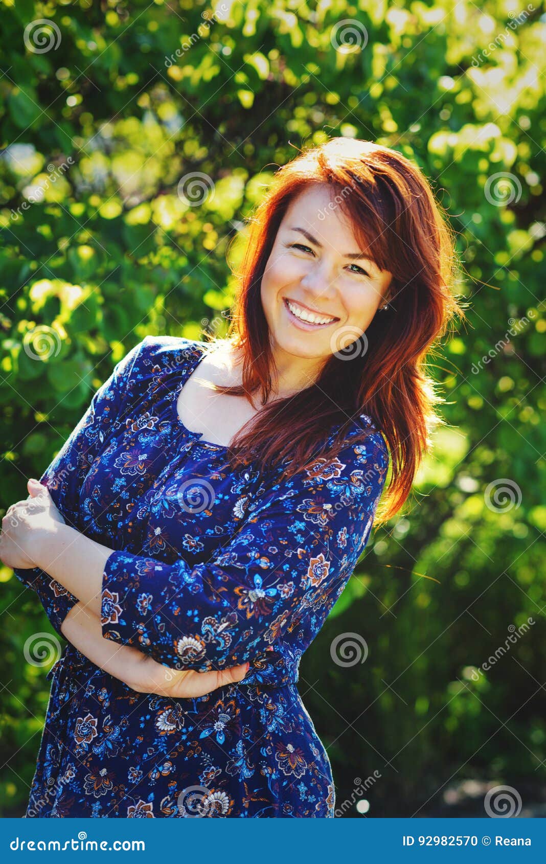 Happy redhead woman stock photo. Image of dress, happiness - 92982570