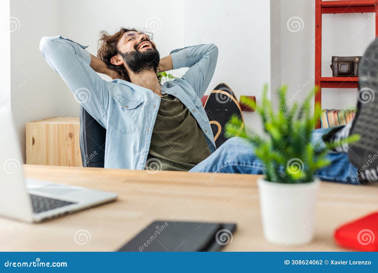 Happy Relaxed Man Celebrating the End of the Working Day in the Office ...