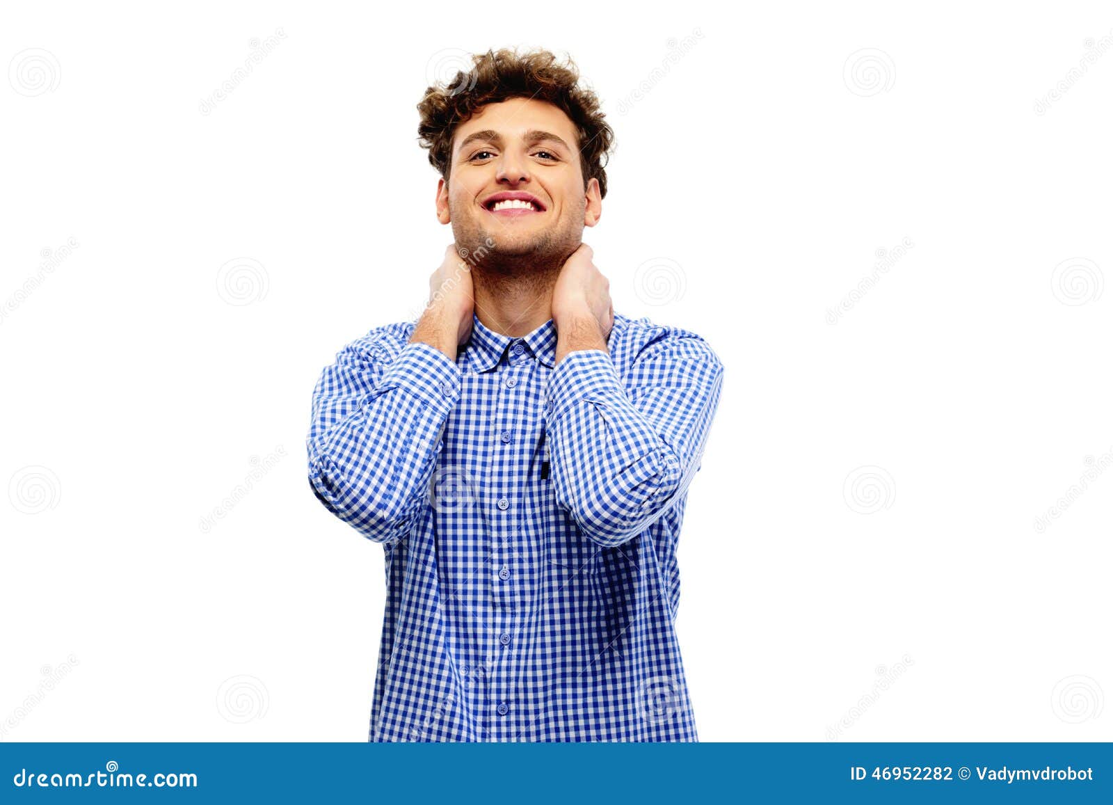 Happy Relaxed Man Touching His Neck Stock Photo - Image of fashionable ...