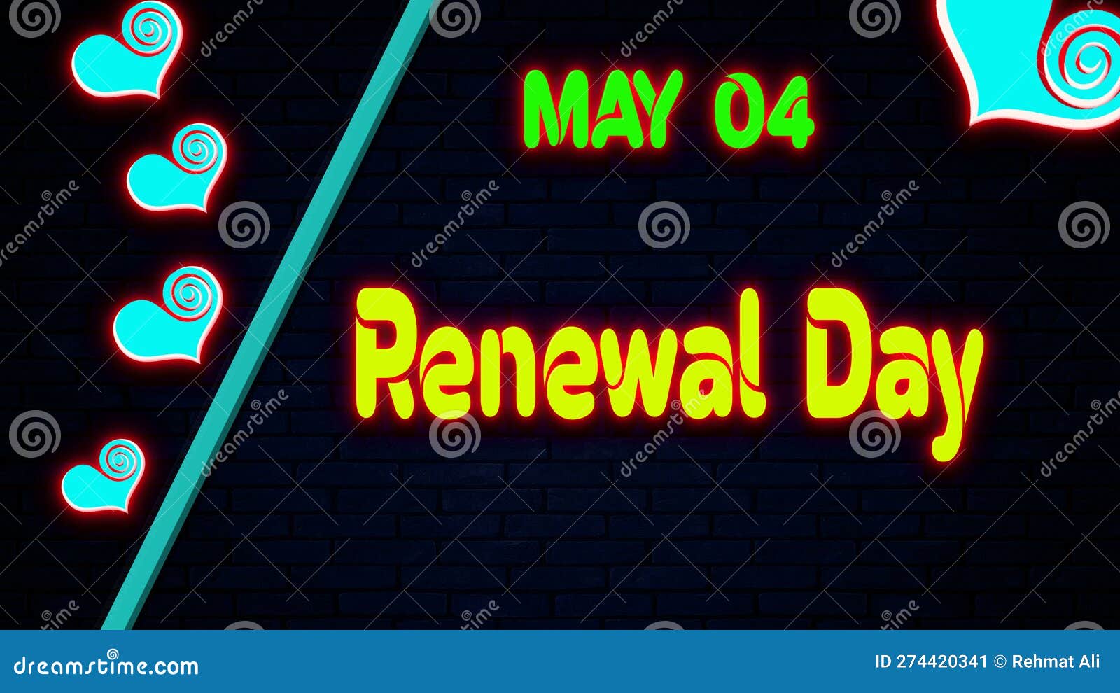 Happy Renewal Day, May 04. Calendar of May Neon Text Effect, Design ...